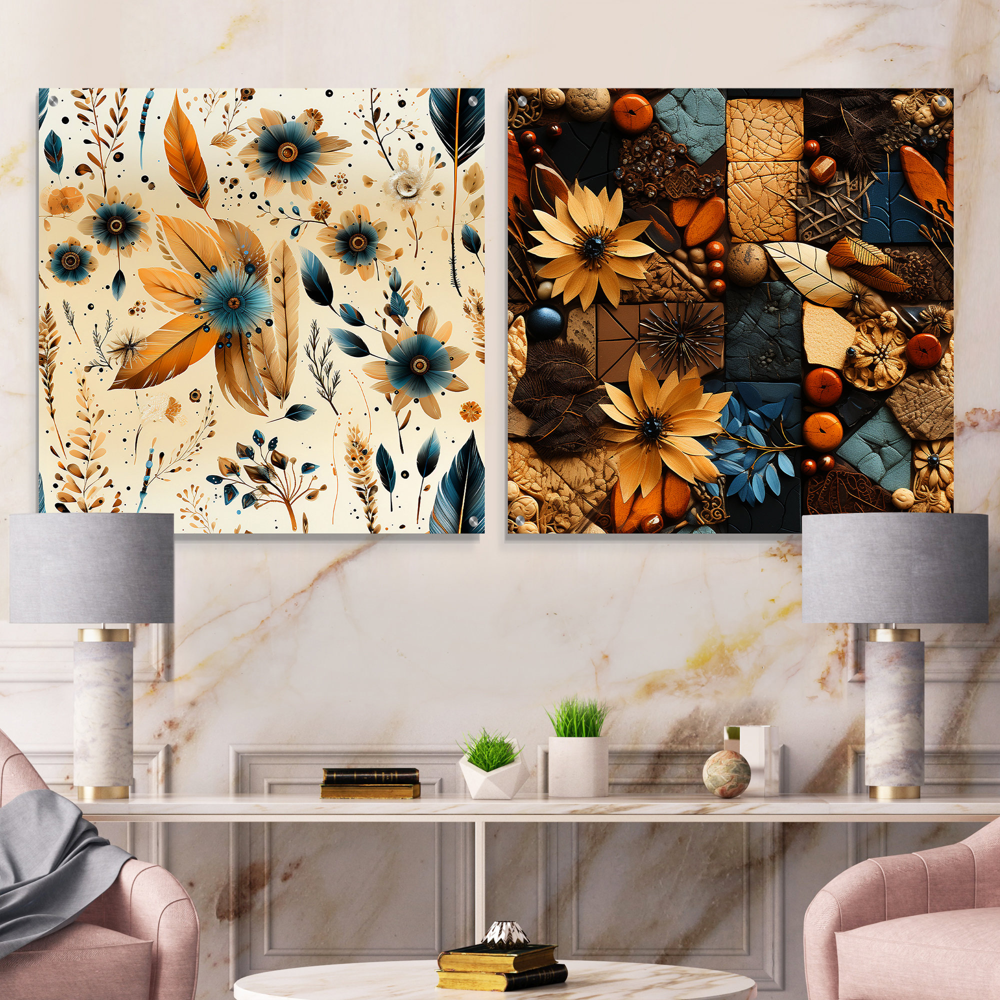 Design Art Rustic Gypsy Boho Pattern - Floral Acrylic Wall Art Glass ...