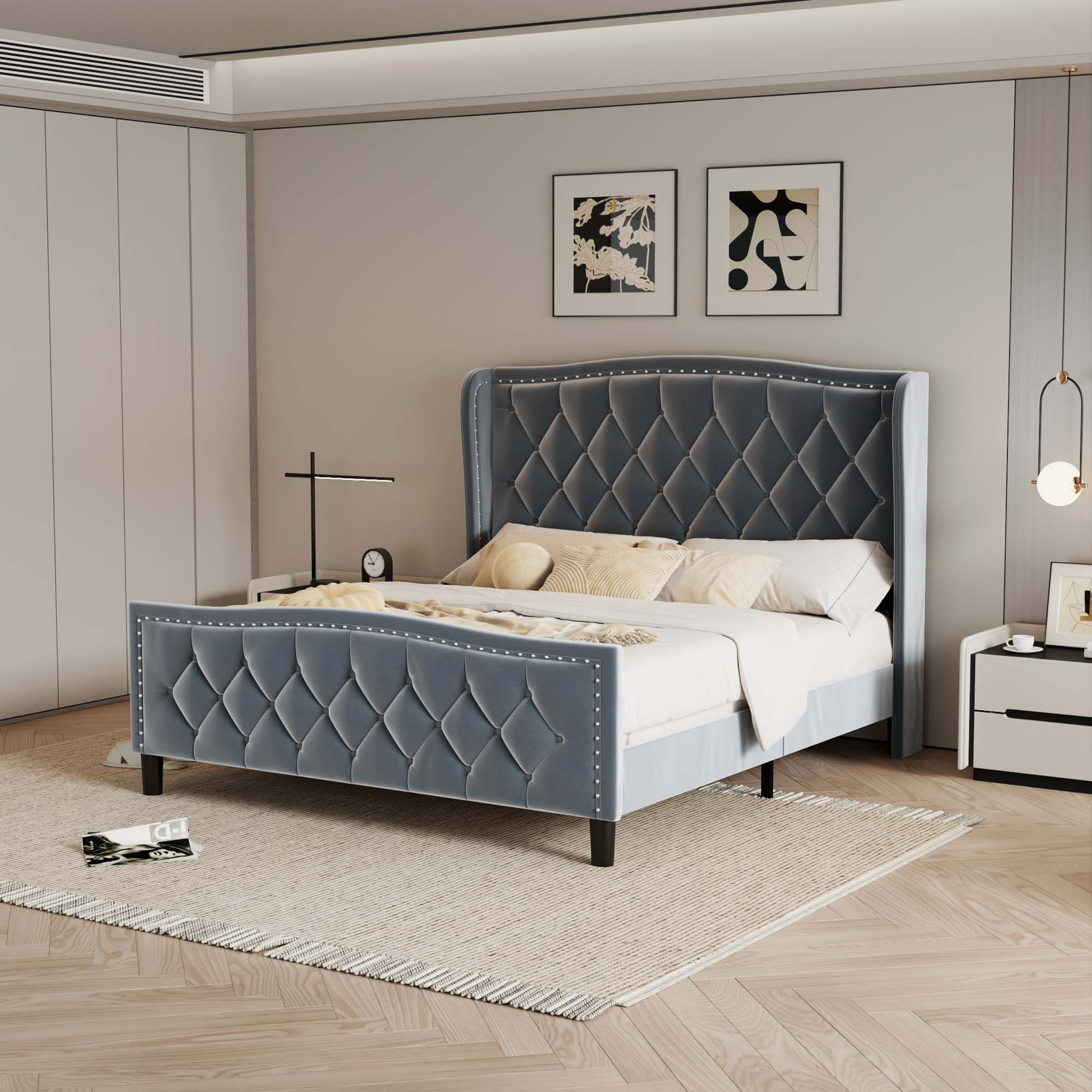 House of Hampton Bed Frame, Modern Upholstered Platform Bed With ...