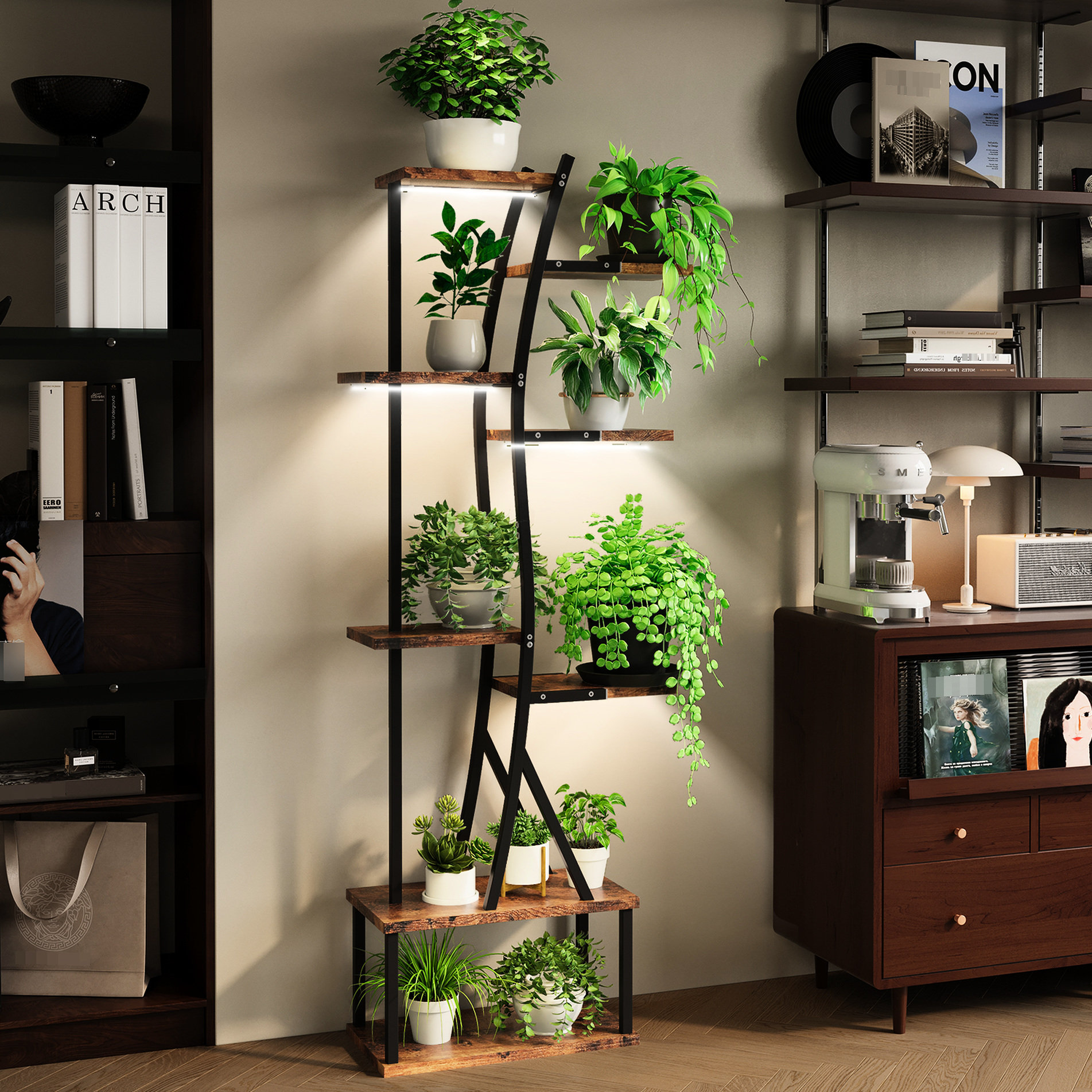 Wovilo 8 - Tiered Plant Shelf With Grow Lights, S Shaped Design For ...
