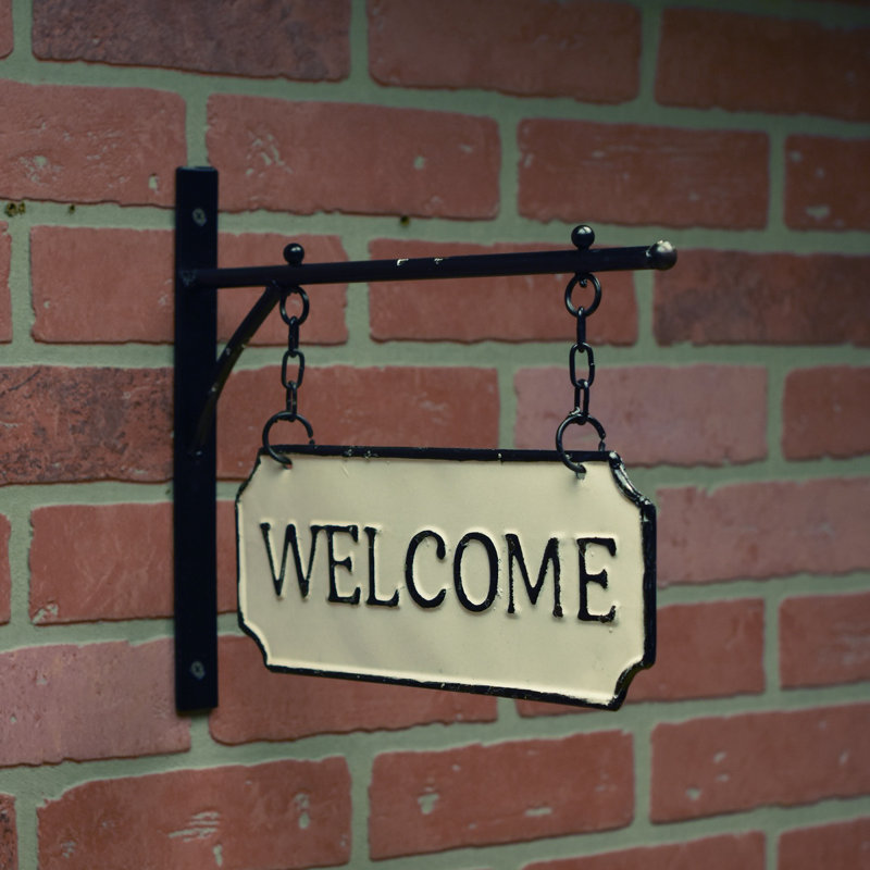Trinx White Enamel 3D Hanging Welcome Wall Mount Metal Sign Front Porch ...