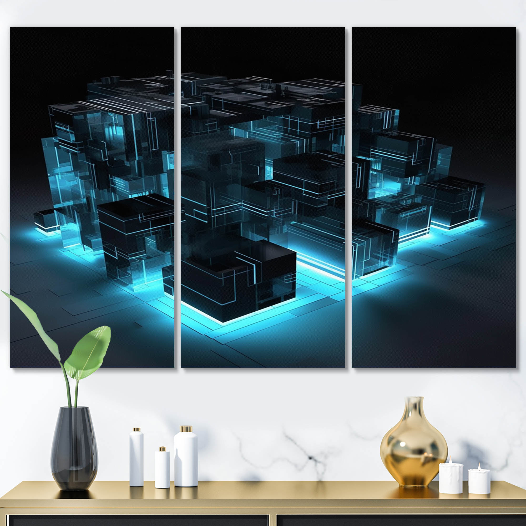 Design Art 3D Cityscape Future Blueprint Turquoise VI - Futuristic ...