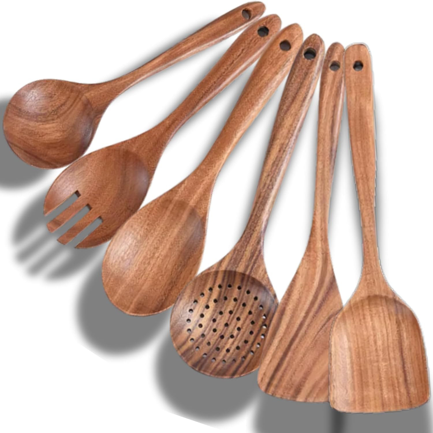 WKING Teak Wood Cooking Spoon Set - 6 Piece Non-Toxic Non-Stick Kitchen ...