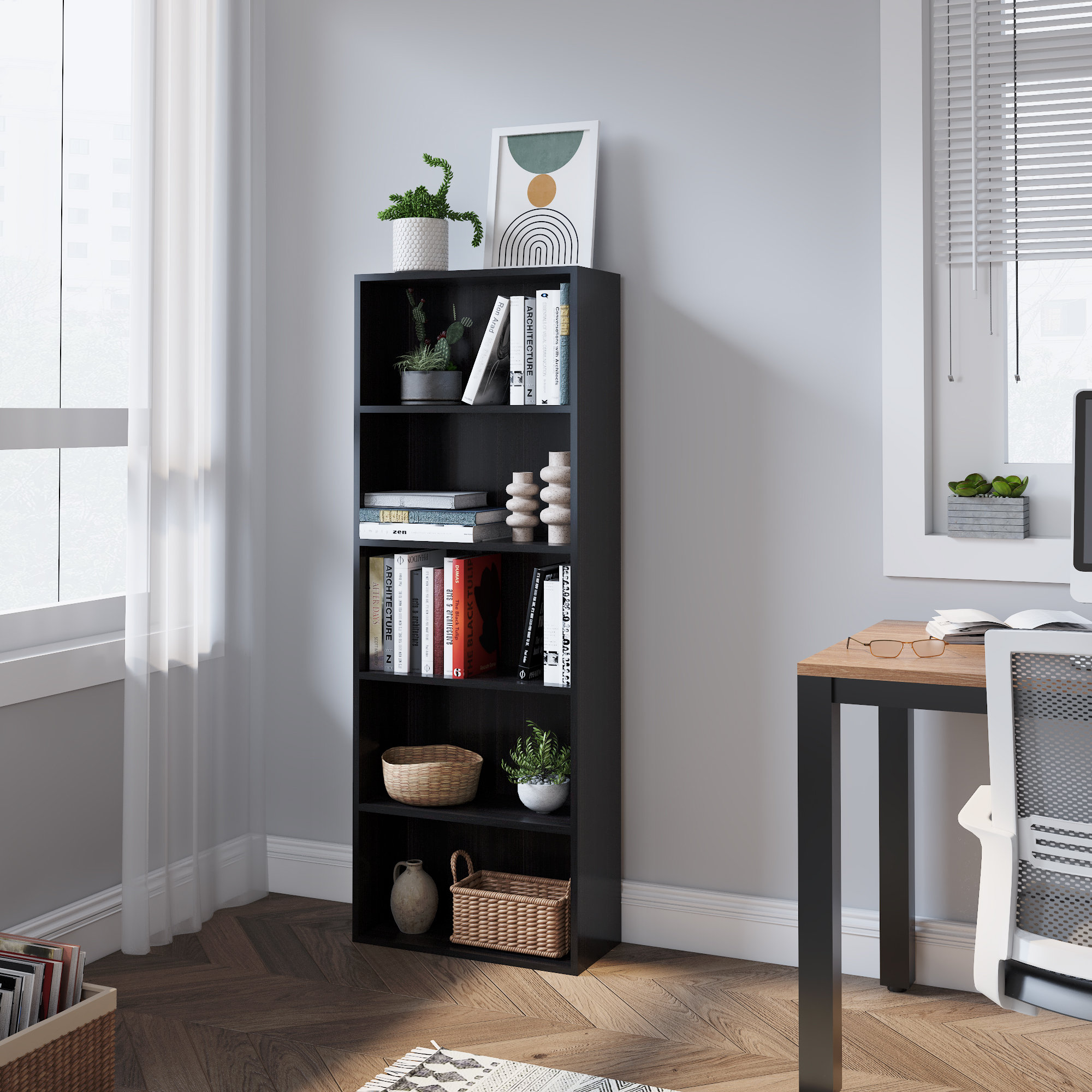 Ebern Designs Bookcase, 5-Tier Adjustable Open Storage Shelf Display ...