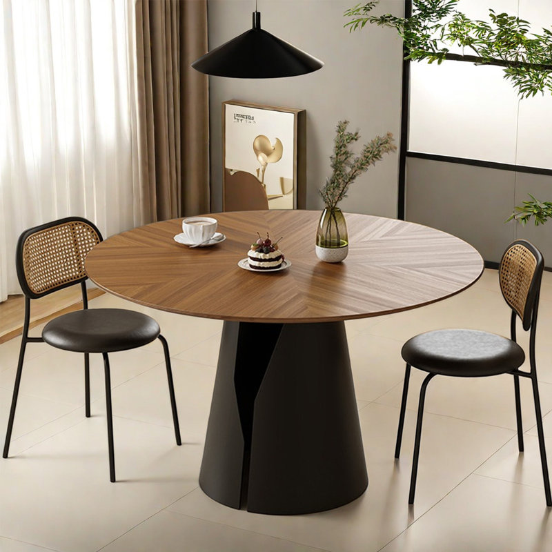 HomeLuxea Modern Minimalist Brown Round Dining Table Round 51.18 ...