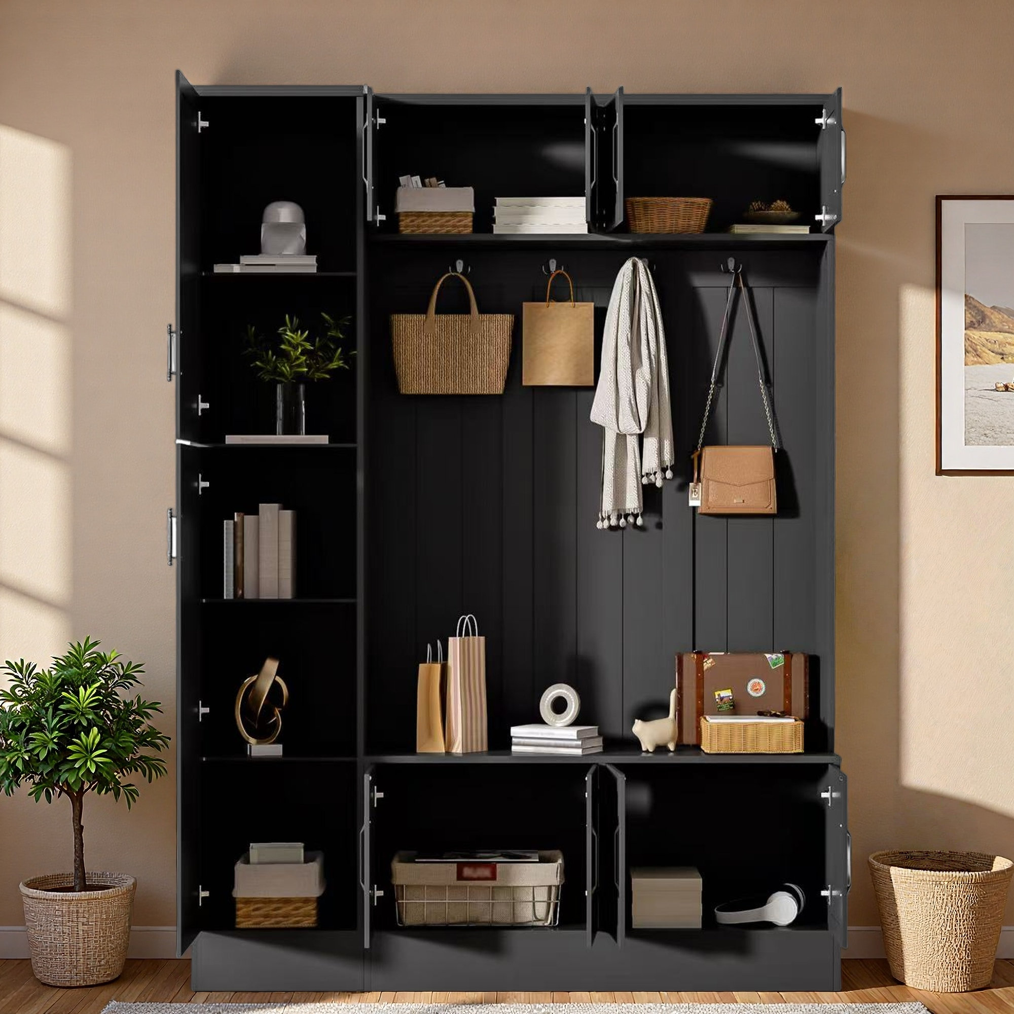 Hokku Designs 4-in-1 Tall Modern Hall Tree With Shoe Storage, Cabinets ...