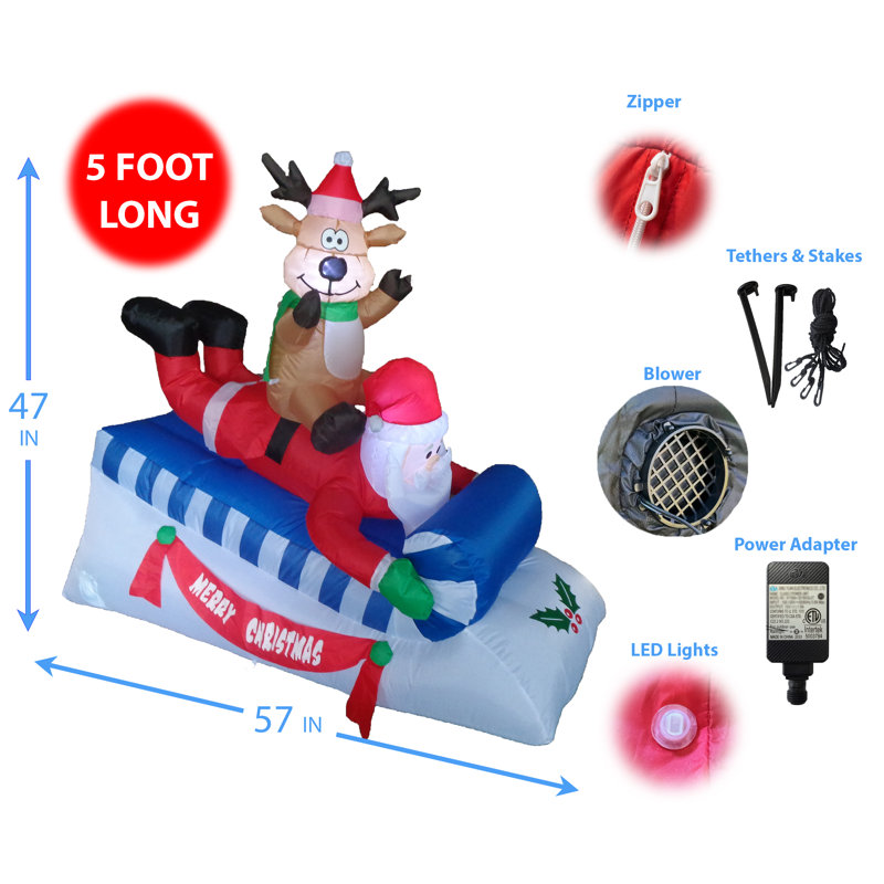 The Holiday Aisle® 5 Foot Long Lighted Christmas Inflatable Santa Claus ...