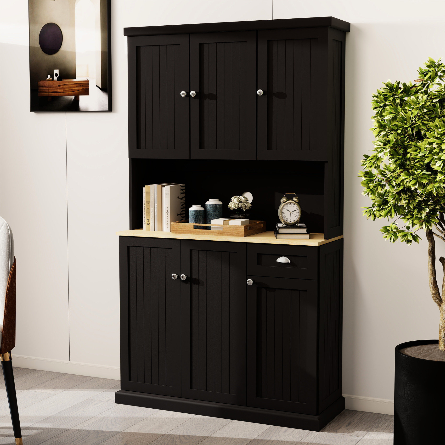 AntiqueAura 71" Kitchen Storage With Adjustable Shelves, Freestanding 6 ...