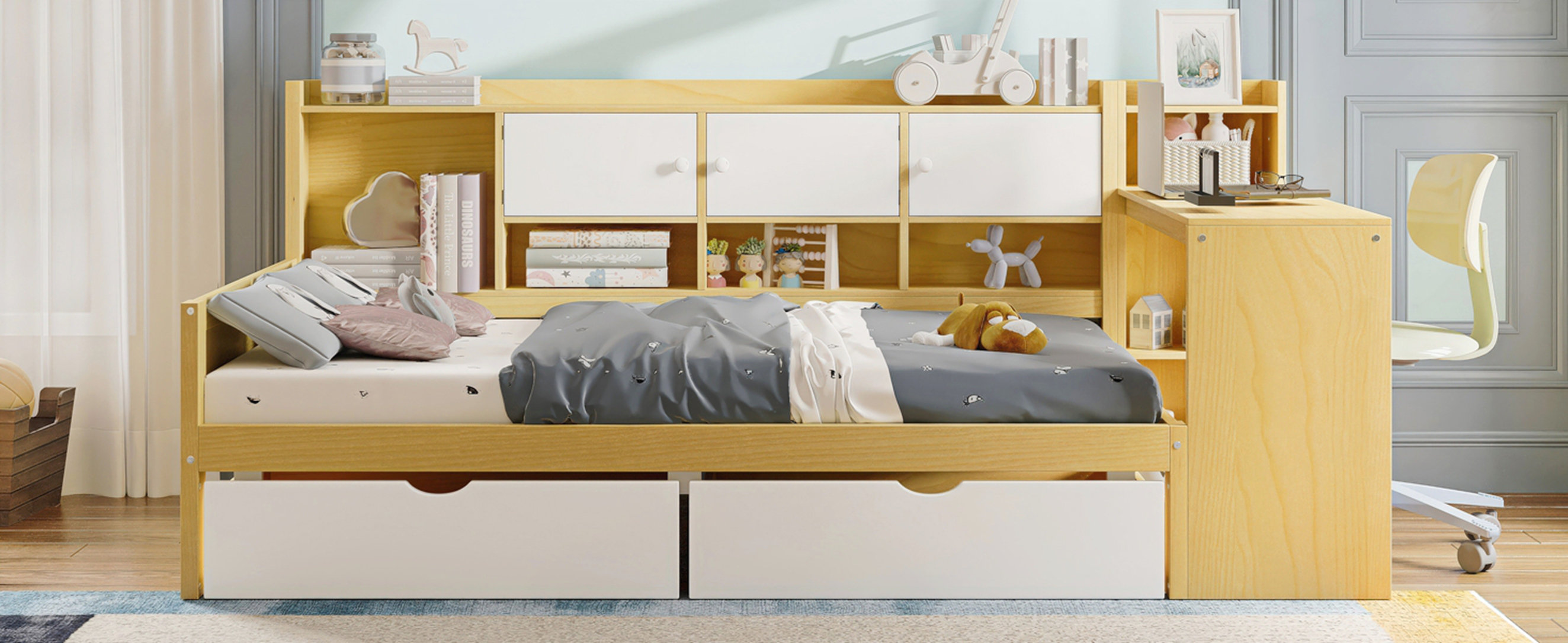 Lark Manor Multi-functional Bed with Study Desk and Built-in Bookshelf ...