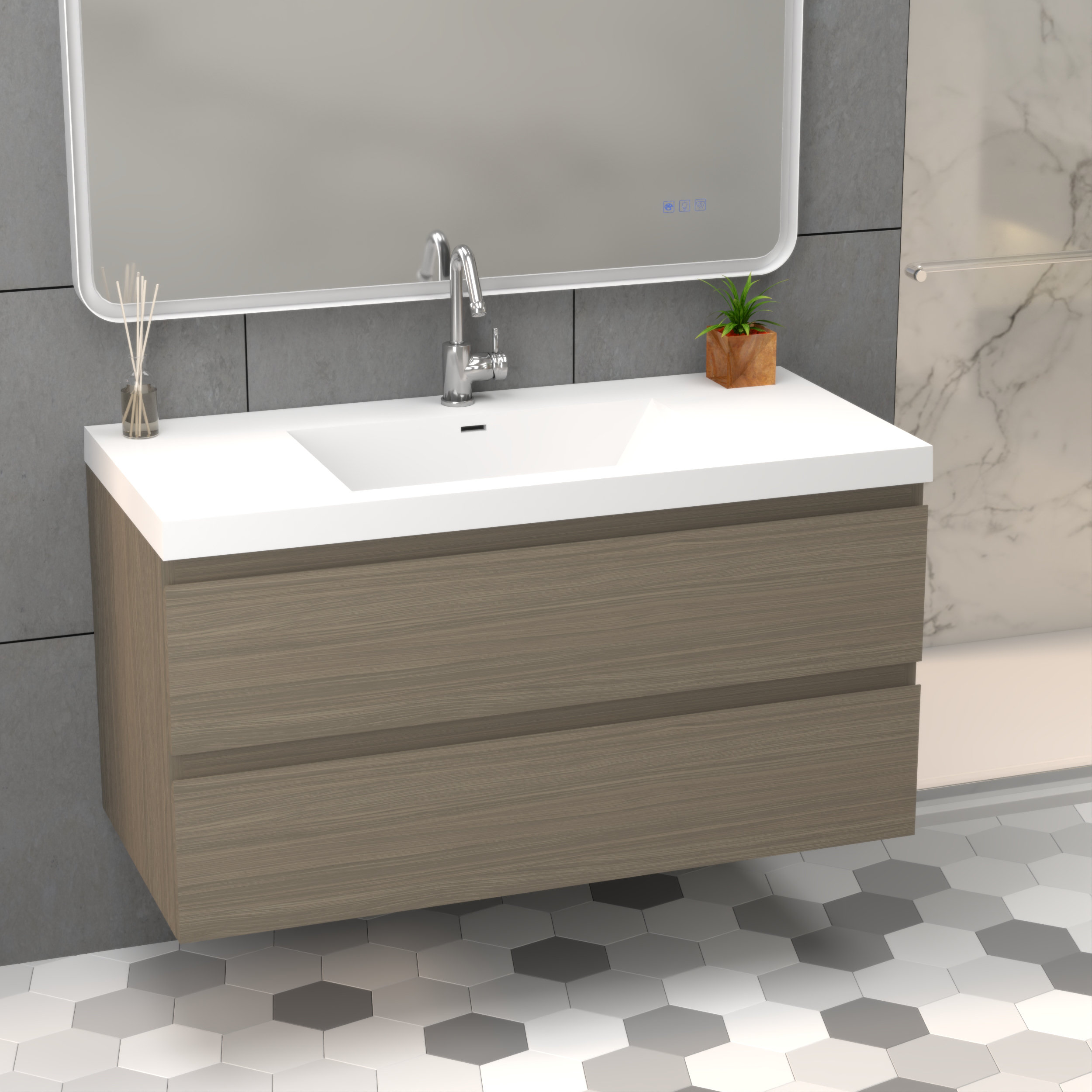 Ebern Designs 42 inch wall mounted bathroom vanity with resin ...