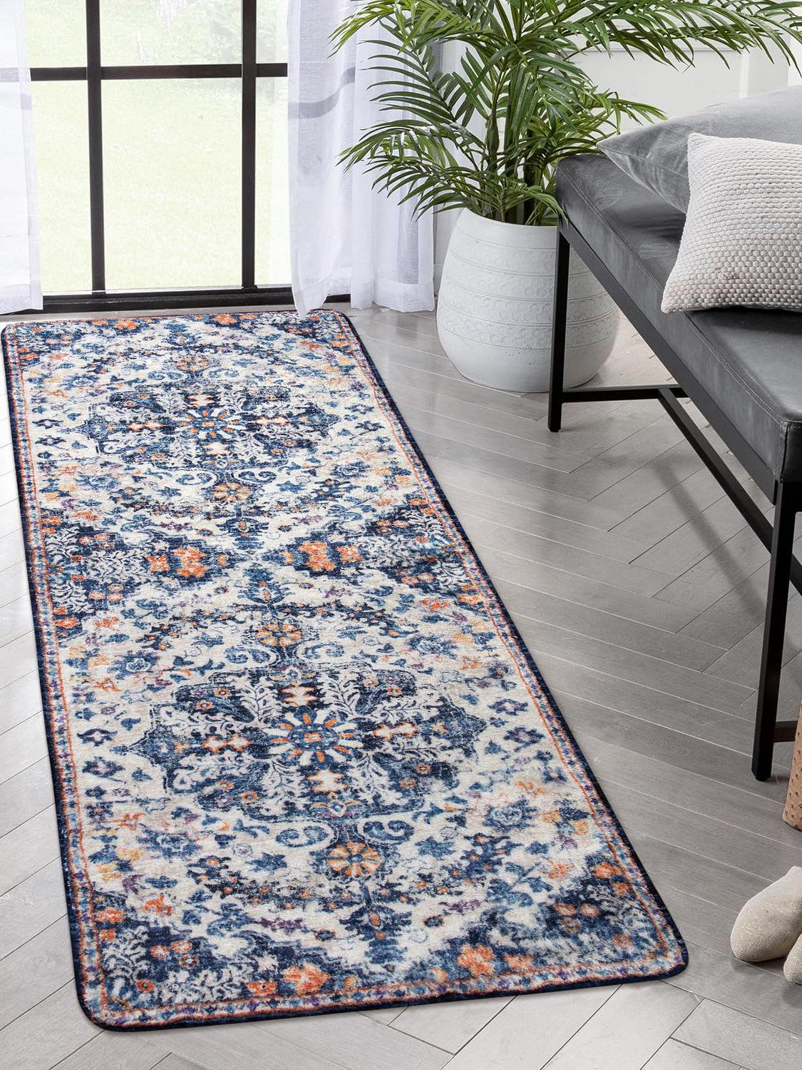 VOMGEB1 Blue Purple Washable 2x7 Runner Rug with Rubber Backing | Wayfair