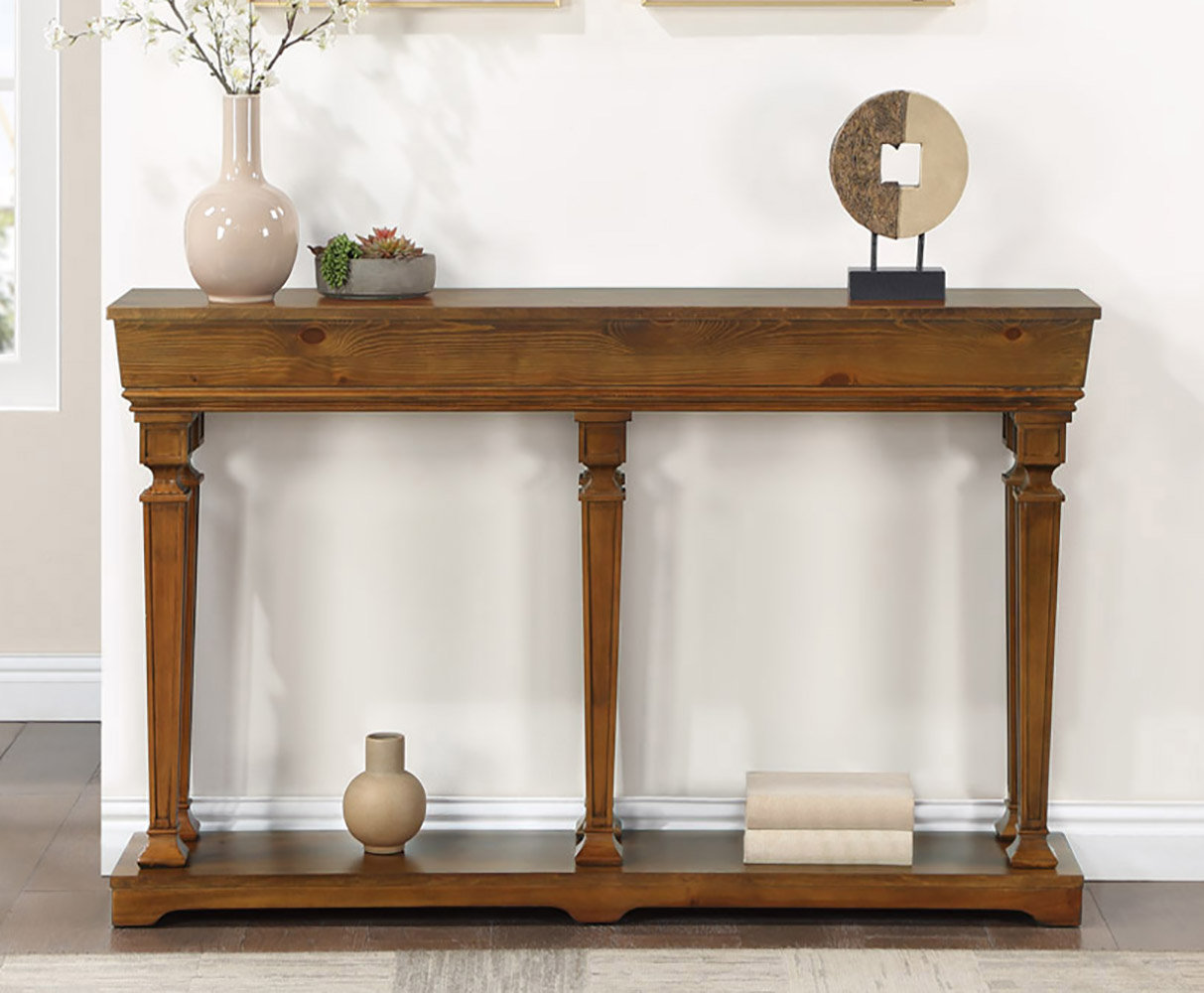 Canora Grey Laura Rectangular Console Table With Display Shelf, Oak ...