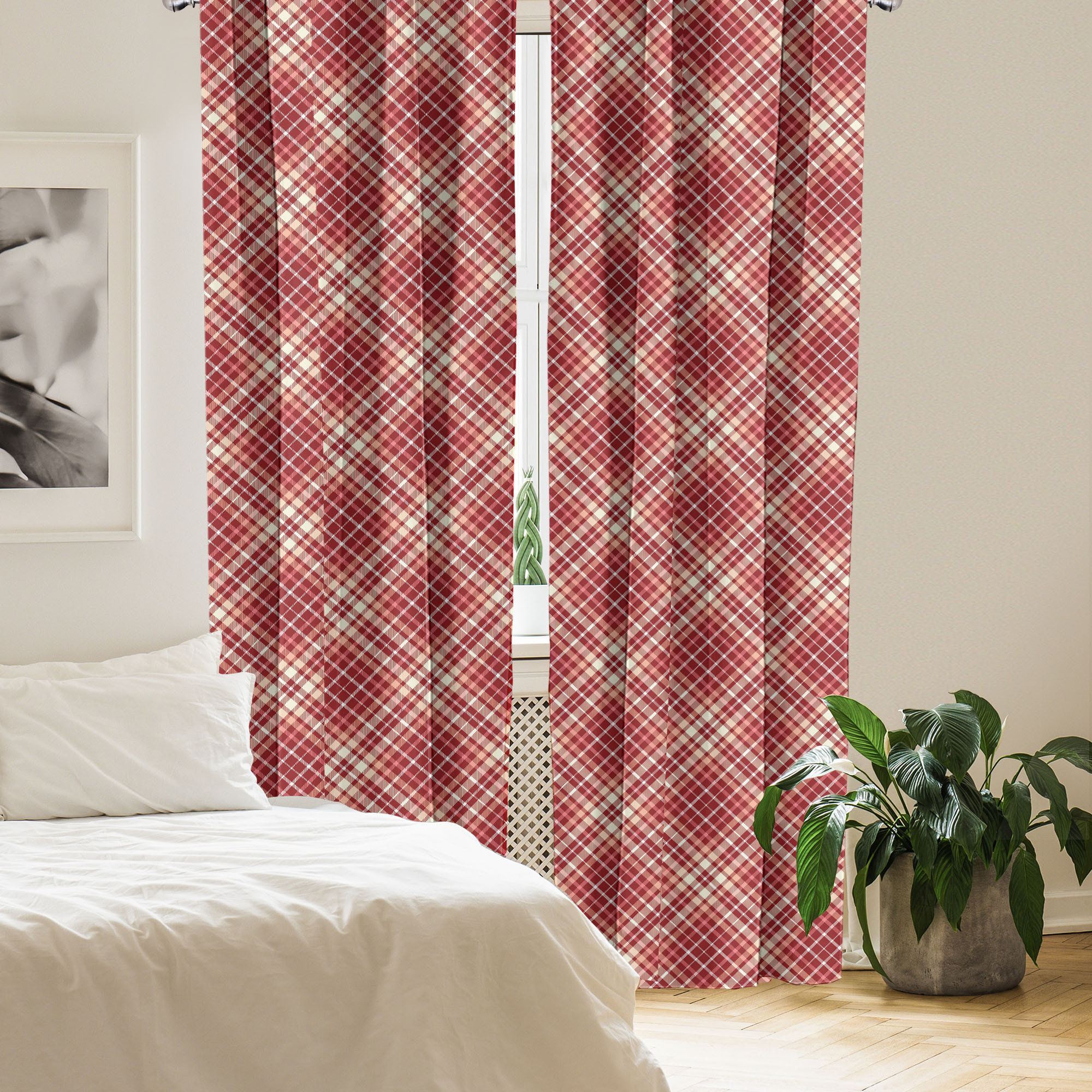 East Urban Home Plaid 4-Panel Curtains, Tartan Checkered Warm Tones ...