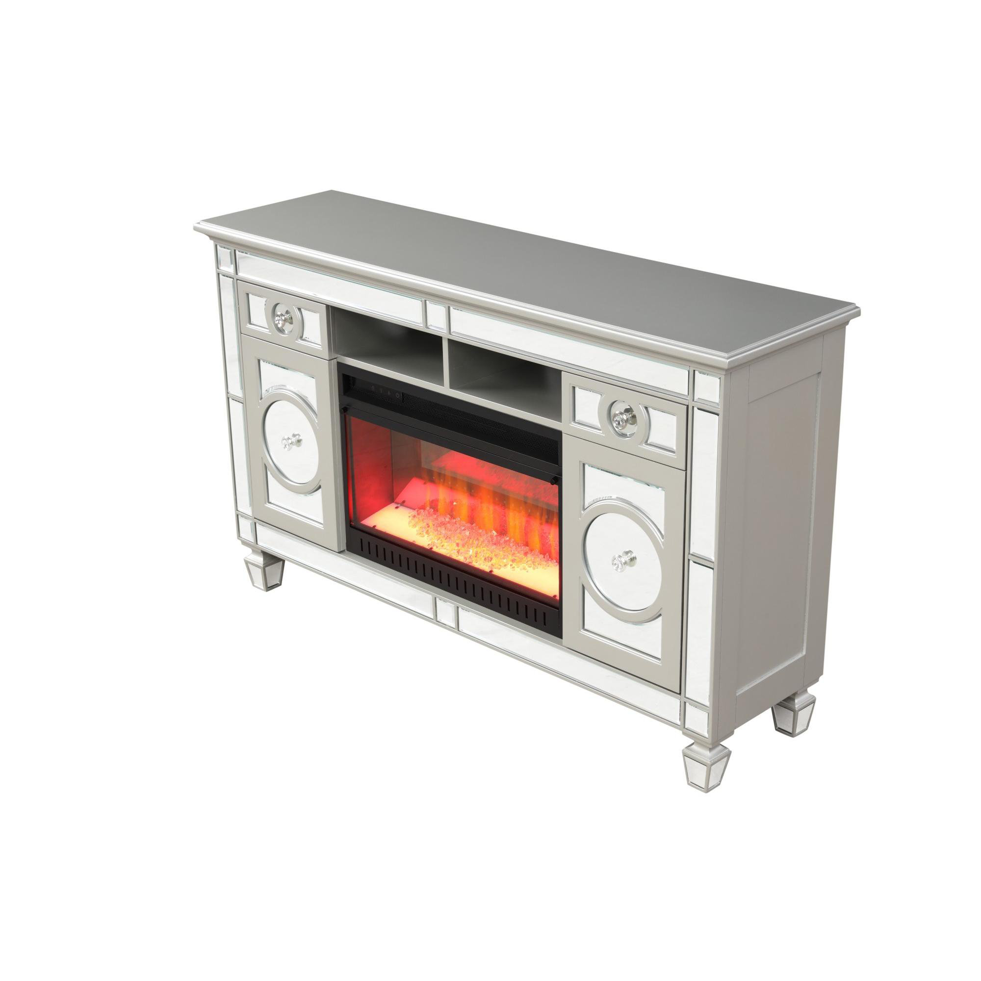 Rosdorf Park Sleek Silver TV Stand with Integrated Electric Fireplace ...