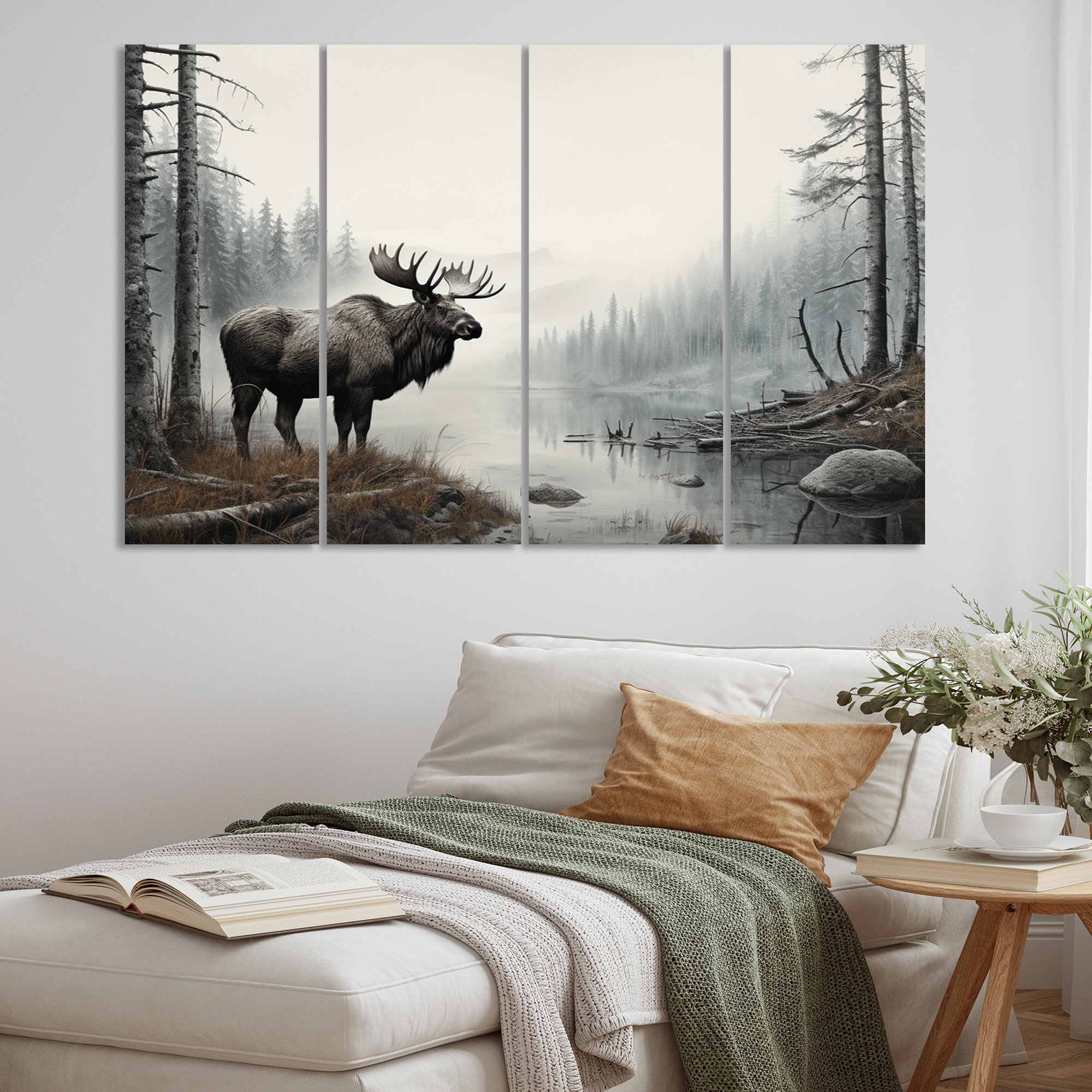 Millwood Pines Grey Moose Tranquil Tones - Animals Wall Decor - 4 ...
