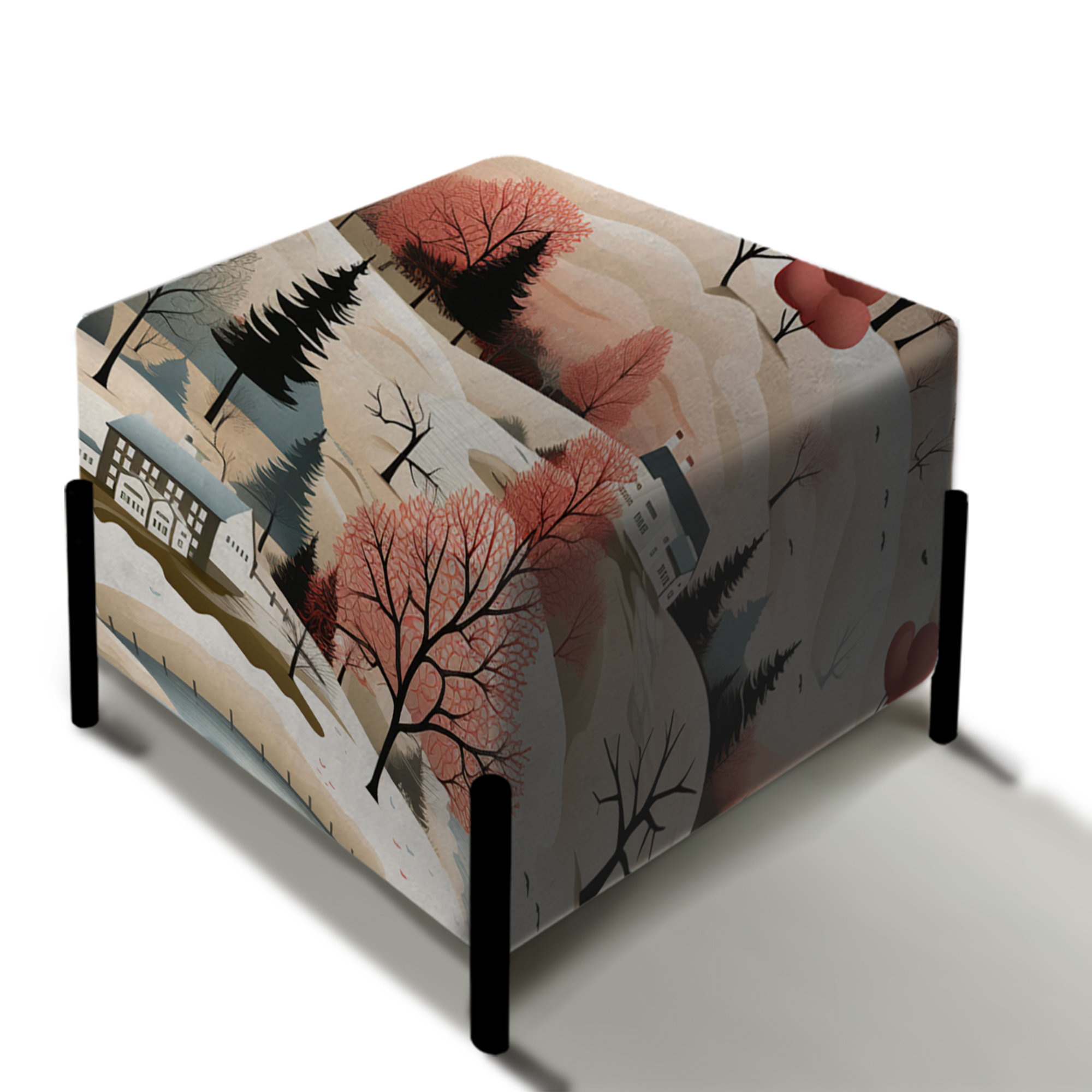 Design Art Autumn Scenery Scandinavian Pattern - Floral Square Ottoman ...