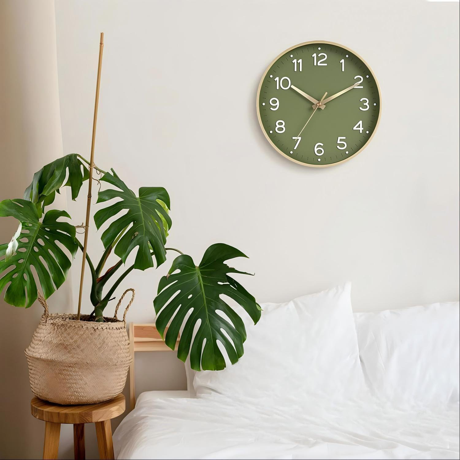 Ebern Designs Modern 8-Inch Green Wall Clock, Silent Analog Display ...