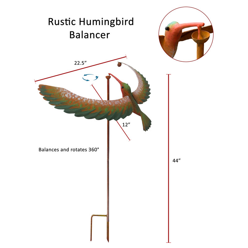 Arlmont & Co. Rustic Metal Balancing Hummingbird Spinning Kinetic ...