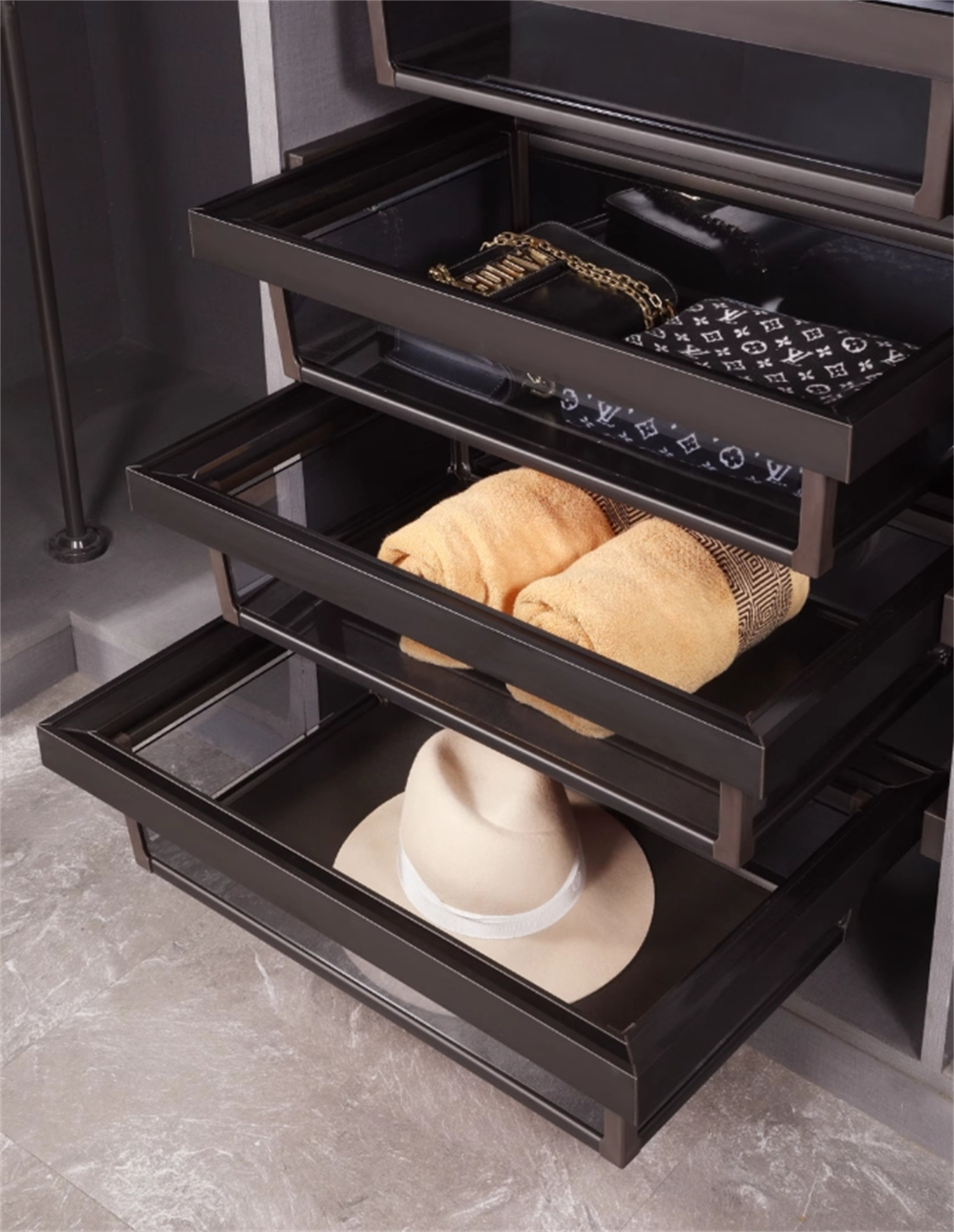Rebrilliant Elevate Your Walk-In Closet: Sleek Glass Drawers ...