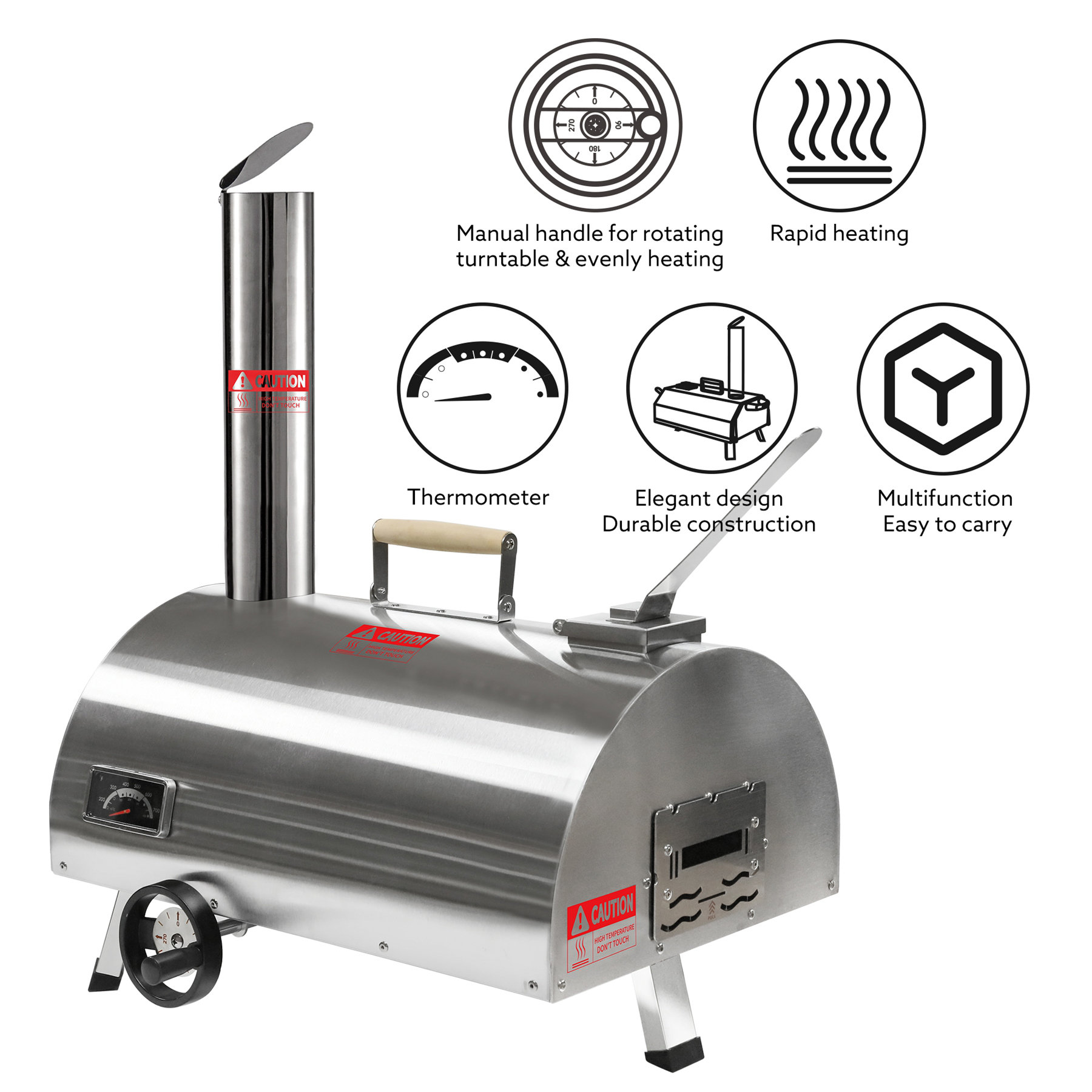 CRS APPLIANCES, Silver Pizza Oven Outdoor 12" Semi-Automatic Rotatable ...