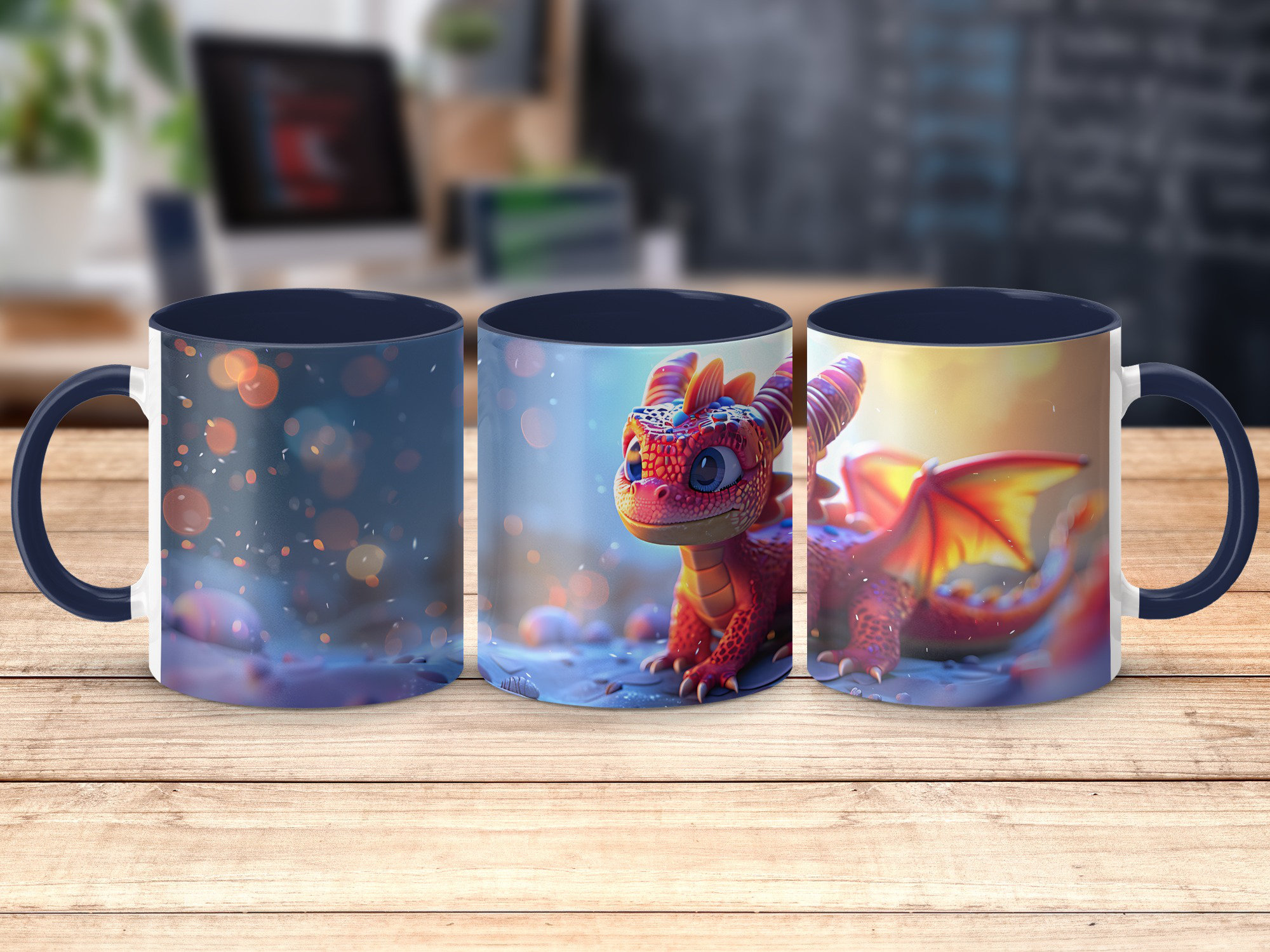 East Urban Home Set of 4 Colourful 3D Design 11oz Accent Mugs – White ...