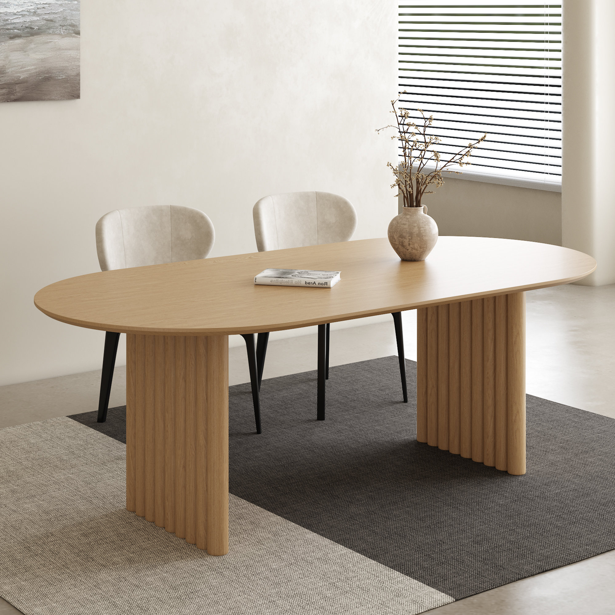 Latitude Run® 67" Oval Soild Wood Dining Table Oval Double Pedestal ...