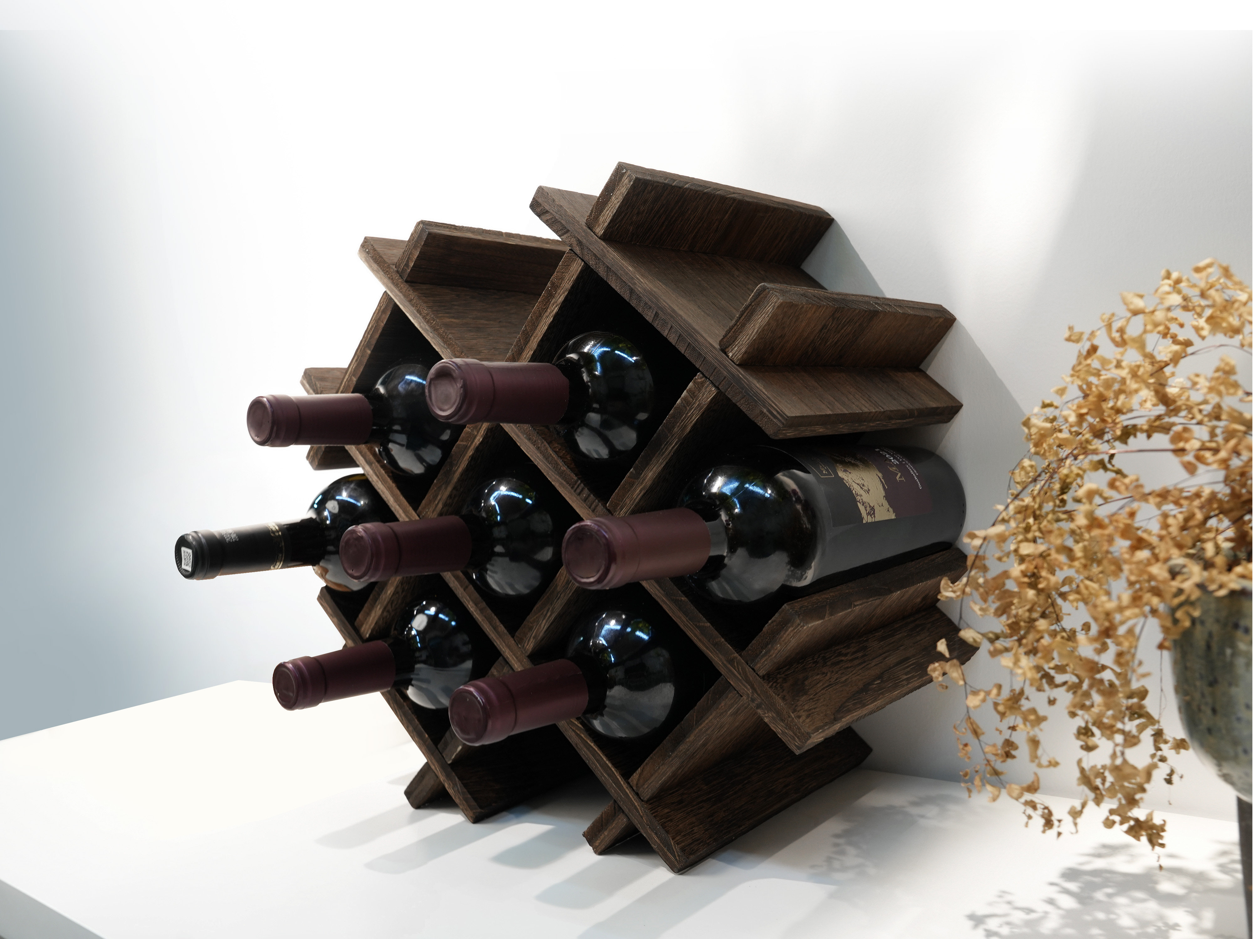 Ophelia & Co. 9-bottle Tabletop solid wood wine bottle rack with cork ...