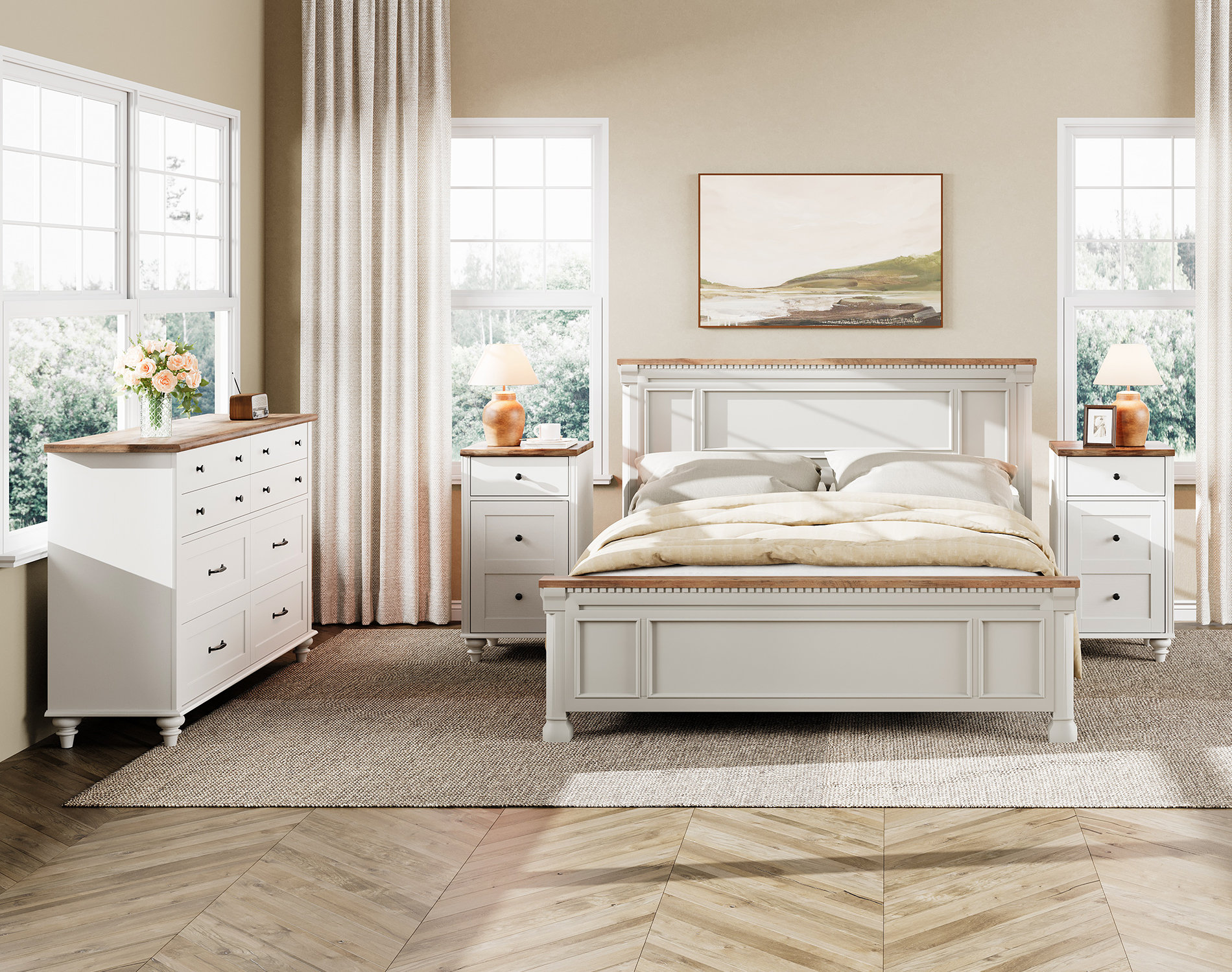 Charlton Home 3 Piece Bedroom Set - Includes Mid Century 8 Drawer ...