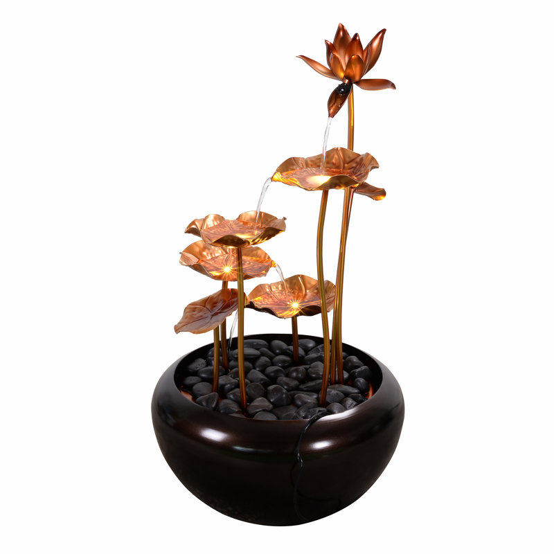 Hi-Line Gift Ltd. Galvanized Metal Fountain with 4 LED Lights and River ...