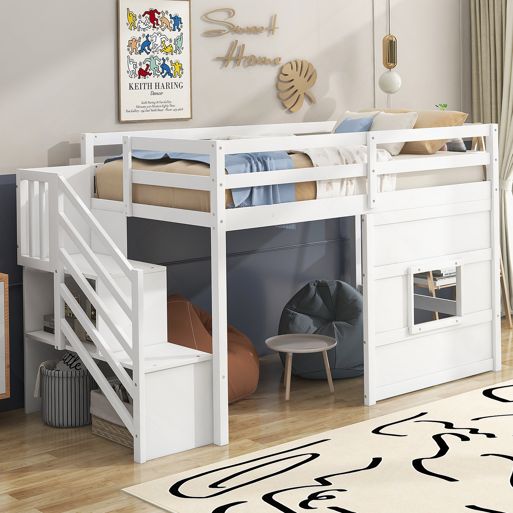 George Oliver Loft Bed With Storage Staircase And Window - Wayfair Canada
