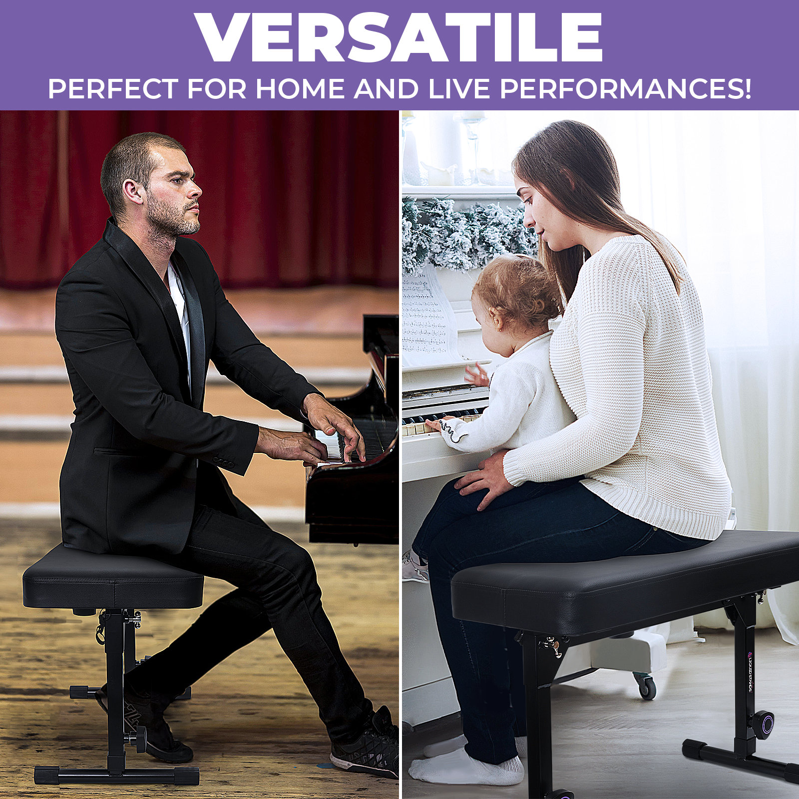 Liquid Stands Foldable Dual Adjustable Piano Bench Stool With Backrest ...