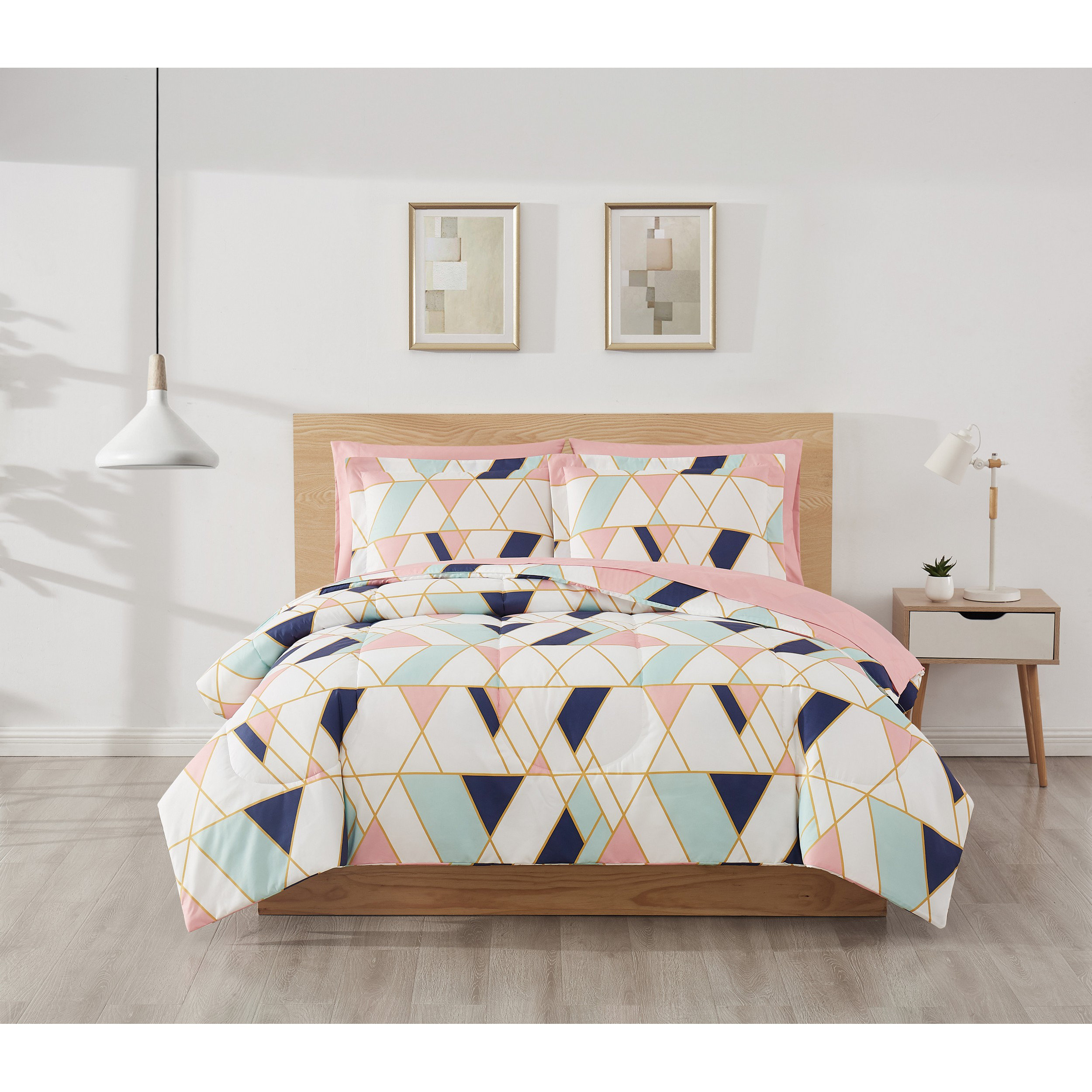 Style 212 Pink Blue White Microfiber 7 Piece Comforter Set And Reviews