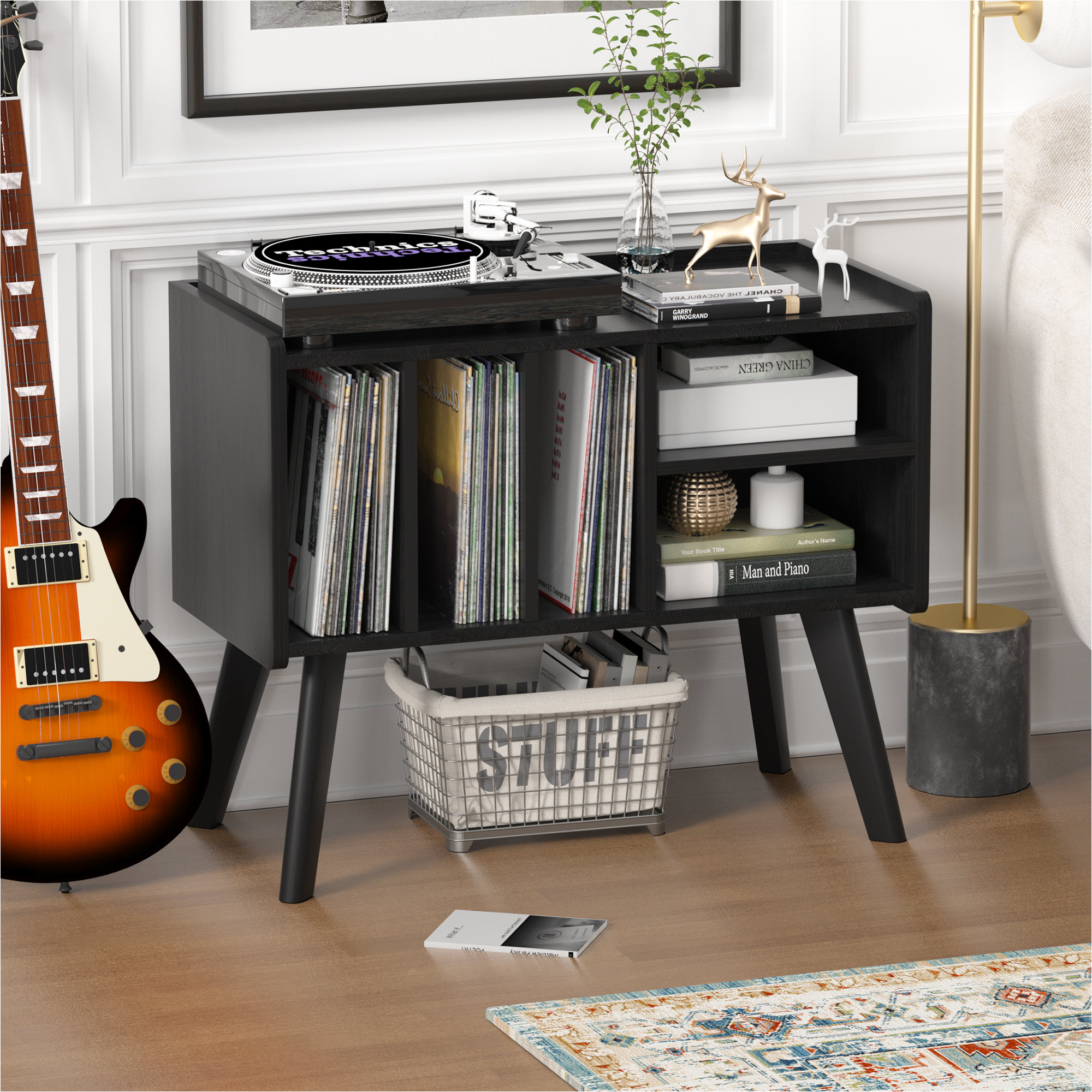 George Oliver Large Record Player Stand Audio Rack With Vinyl Storage ...