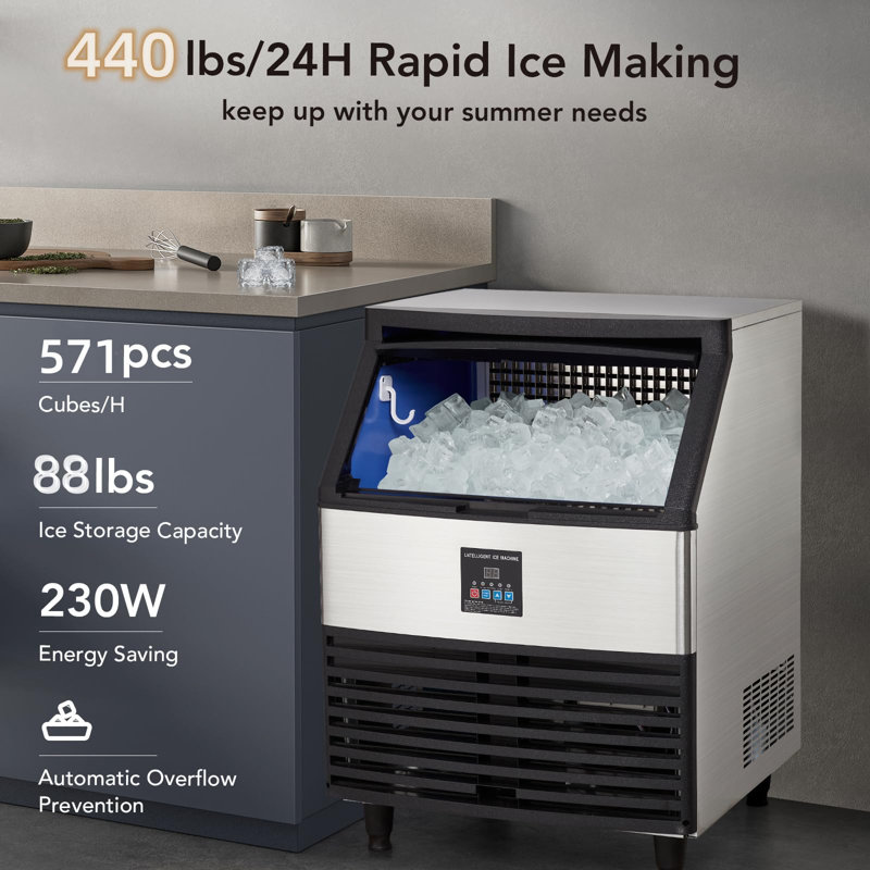 Homhougo 440 Lb. Daily Production Cube Clear Ice Freestanding Ice Maker ...