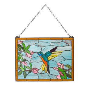 Wind & Weather Stained Glass Hummingbird Art Panel with Metal Frame and ...