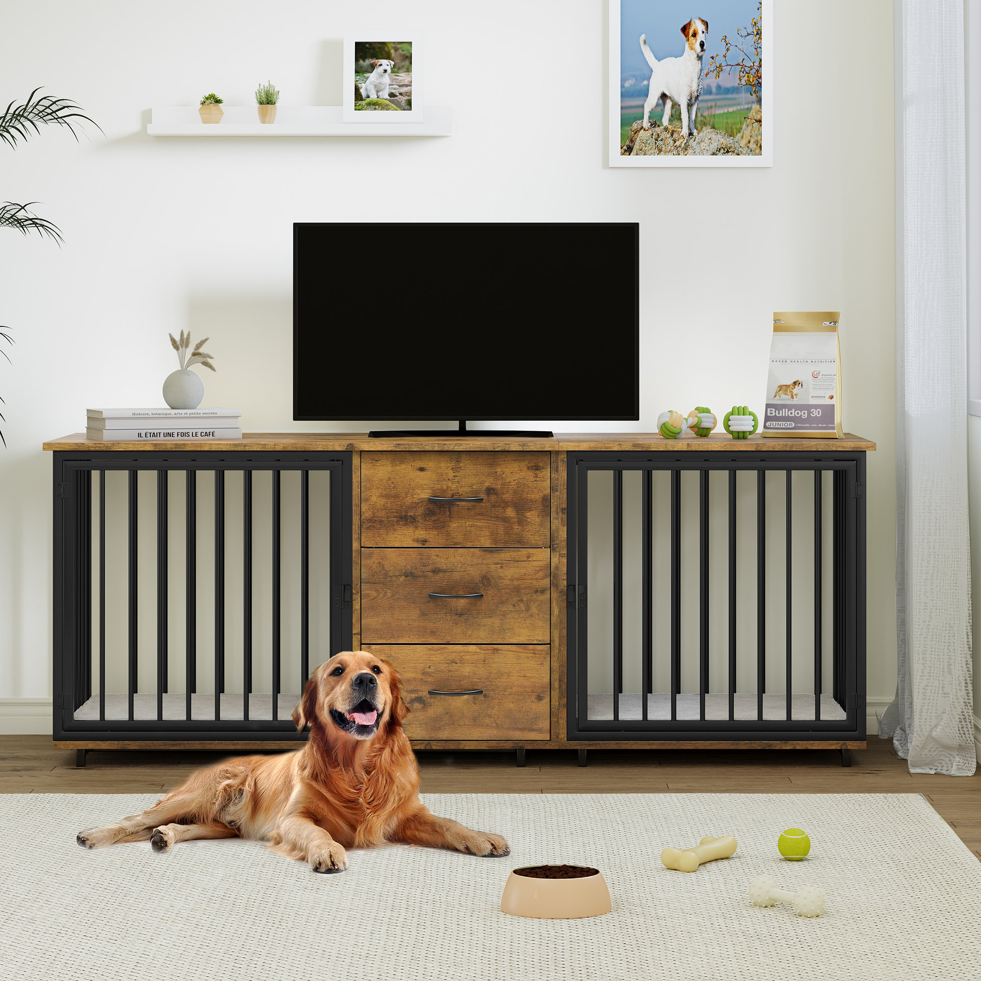 Archie & Oscar™ Meuble-cage pour chien Garstang 2 en 1 avec tiroirs et ...