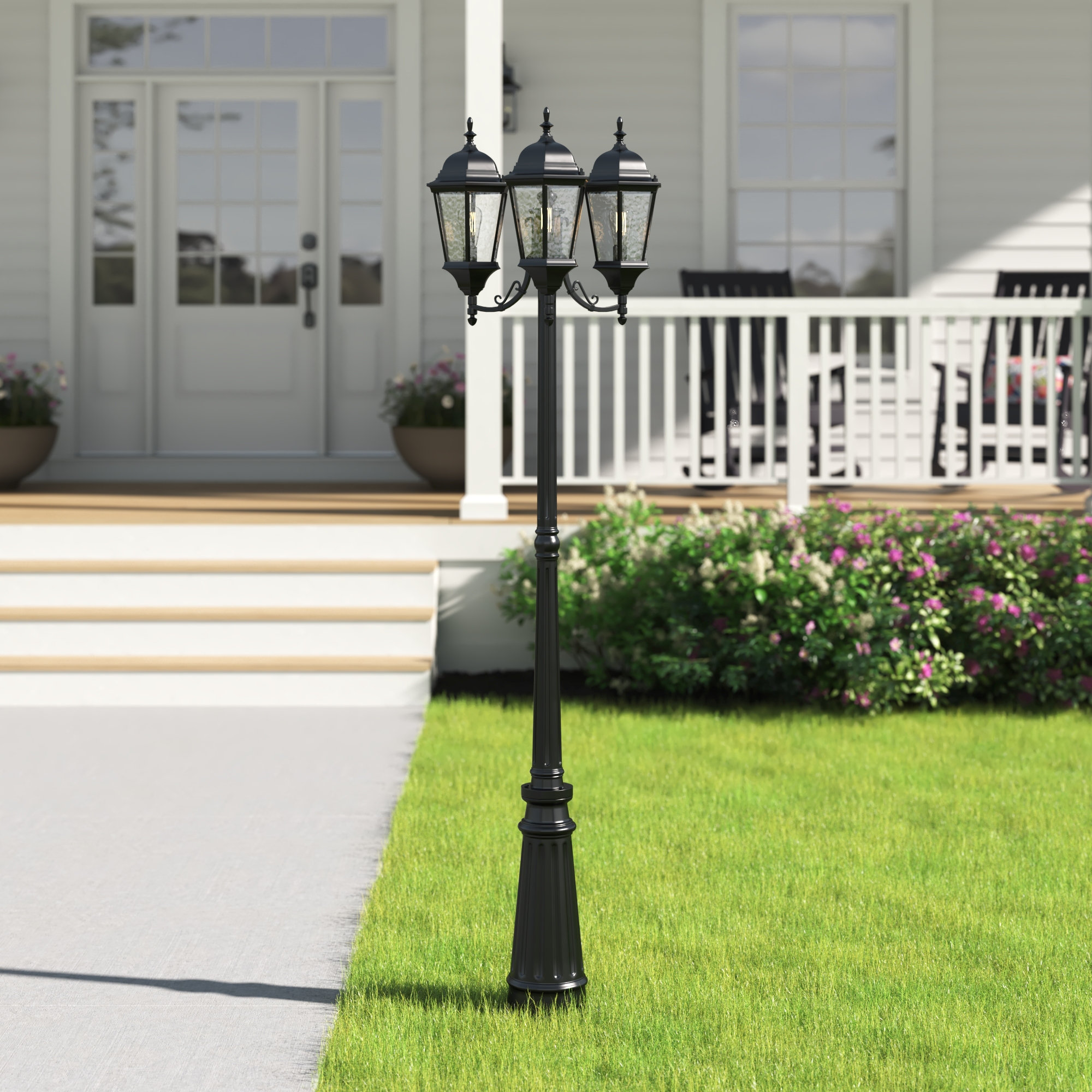 Lark Manor™ Heaney Textured Black 3 - Light 86" H Hardwired Lamp Post ...