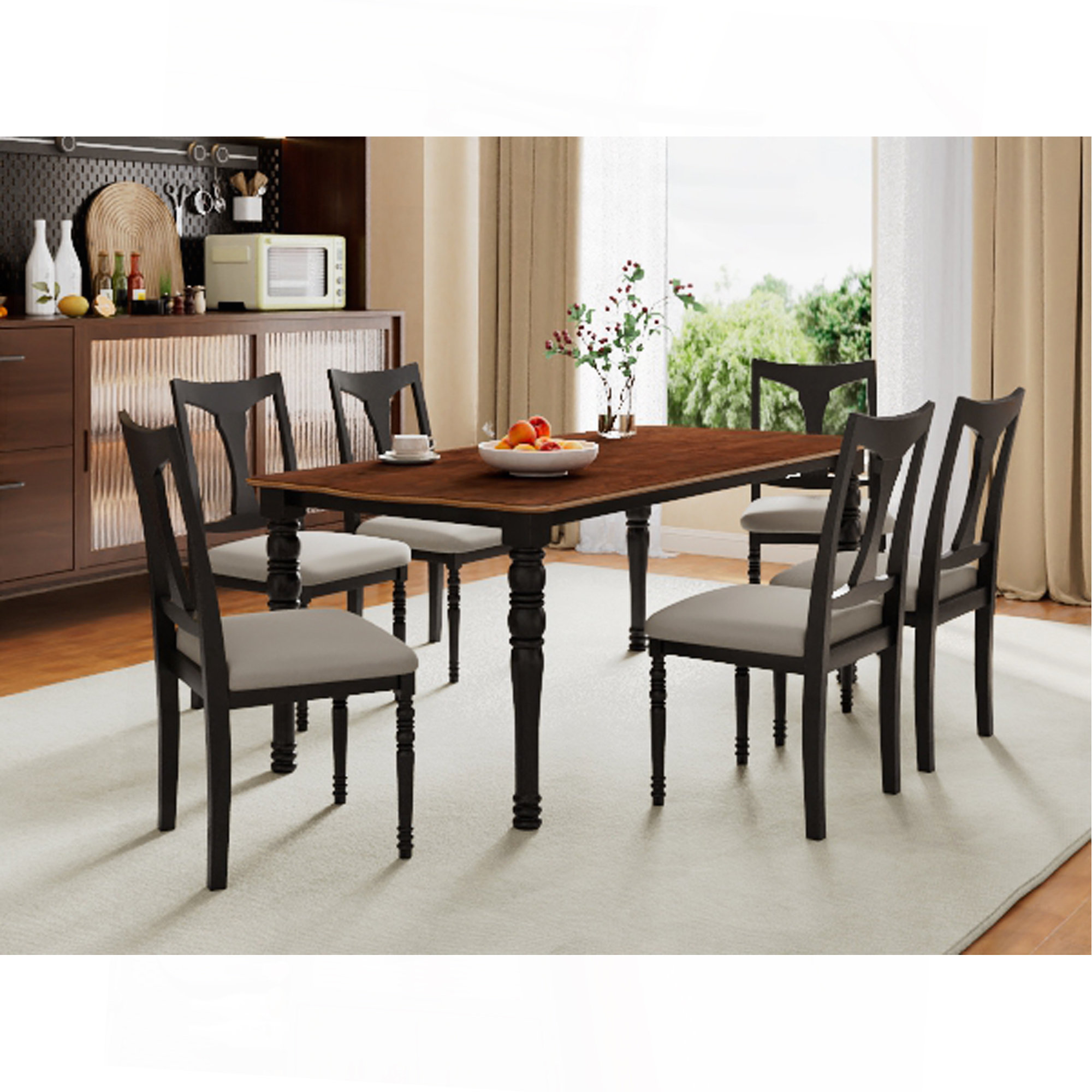 Canora Grey 7-Piece Dining Table Set, 60Inch To 78Inch Extendable Wood ...