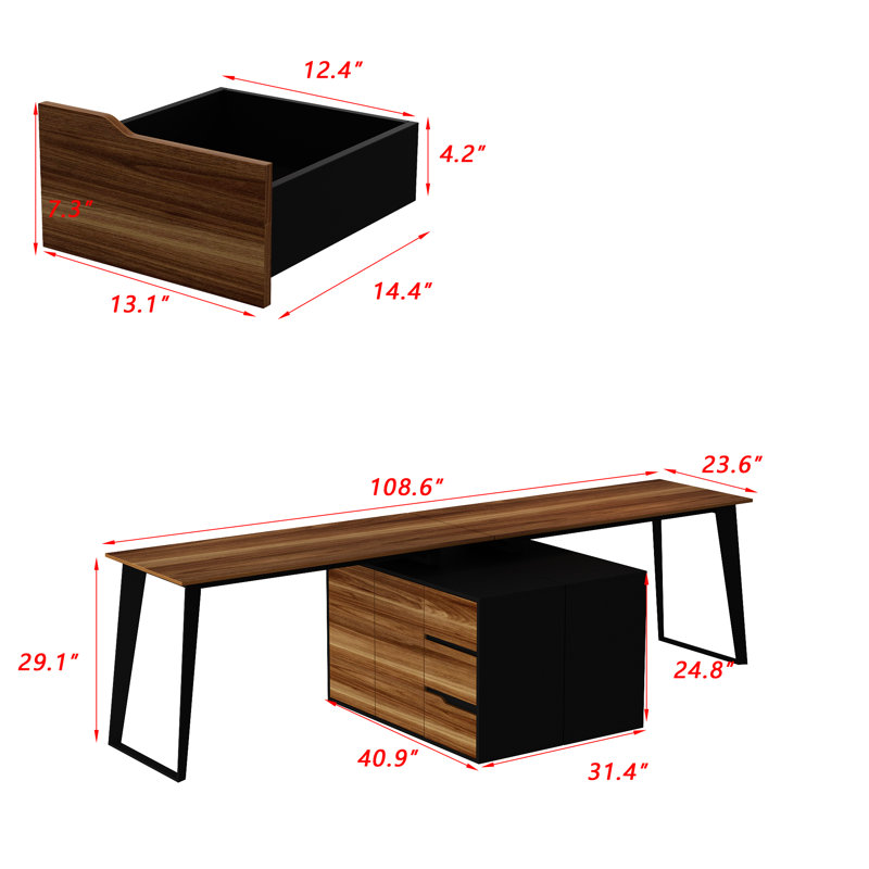 Latitude Run® Lige 108"W 2 Person Computer Desk & Reviews | Wayfair