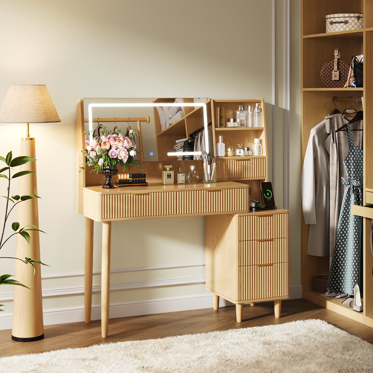 Latitude Run® 45”Makeup Vanity with Lighted Mirror, Adjustable In Three ...