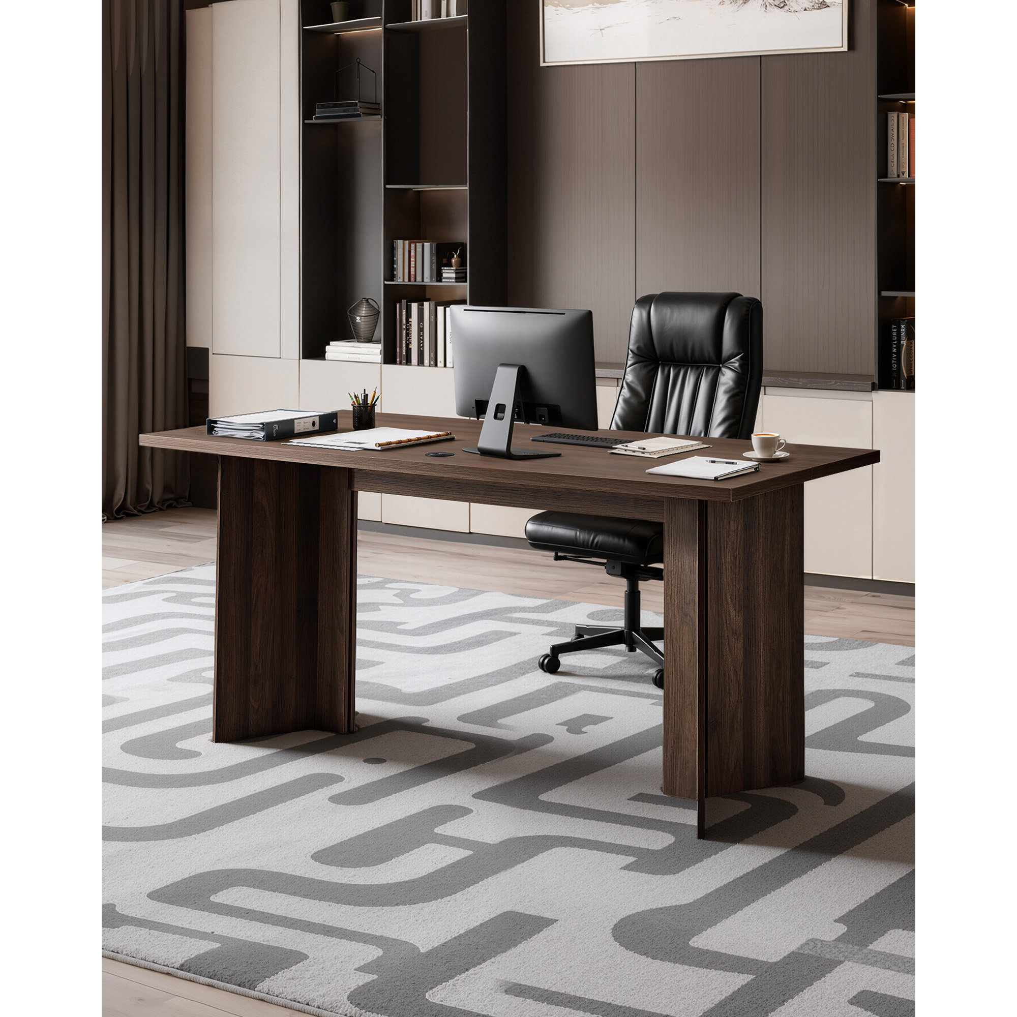 Ebern Designs 63 in Executive Desk, Large Modern Rectangle Office Table ...