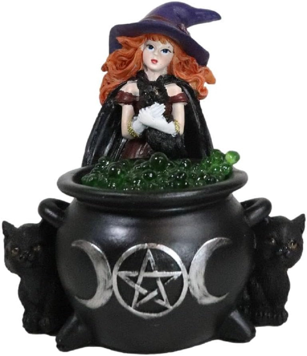 The Holiday Aisle® Jerion Wiccan Grand Witch Black Cat By LED Potion Bubbles Triple Moon ...