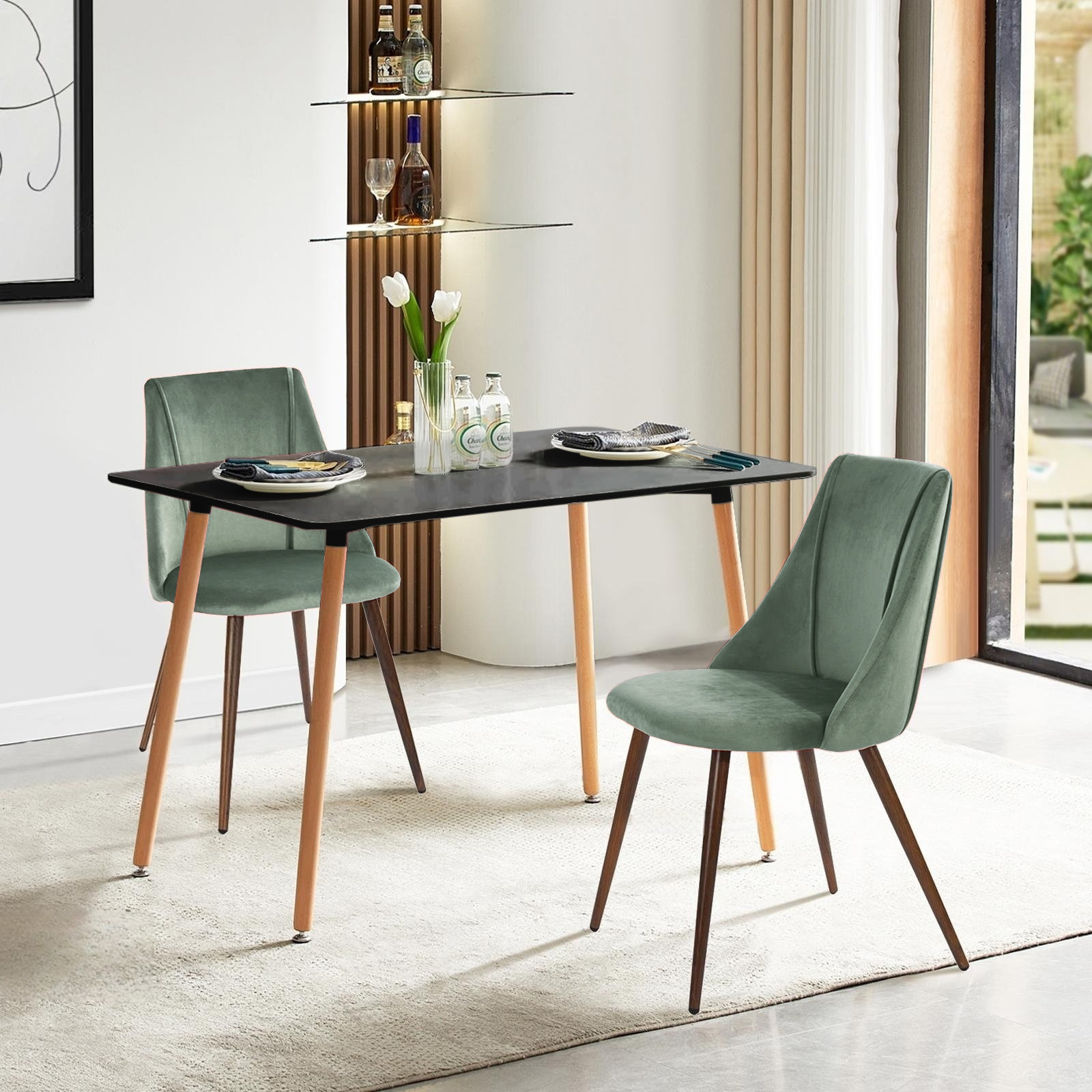 Mercer41 3-Piece Dining Room Table Set, Kitchen Table With 2 Velvet ...