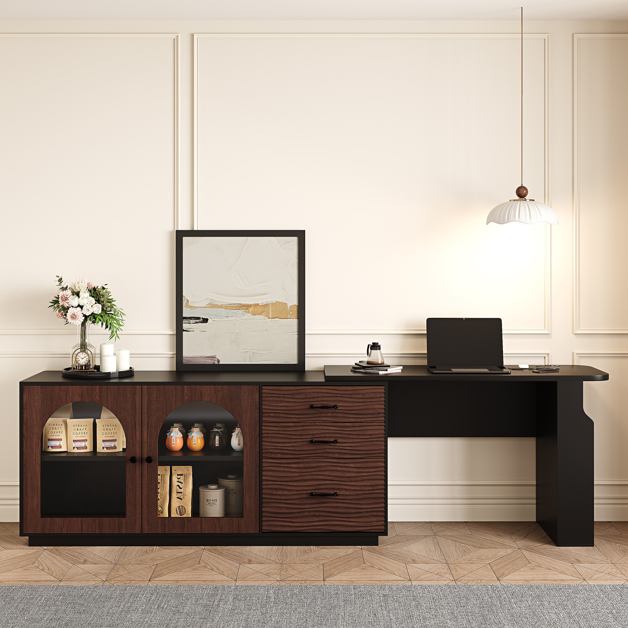 Latitude Run® Calvers Expandable Dresser Desk Combo with Drawers for ...