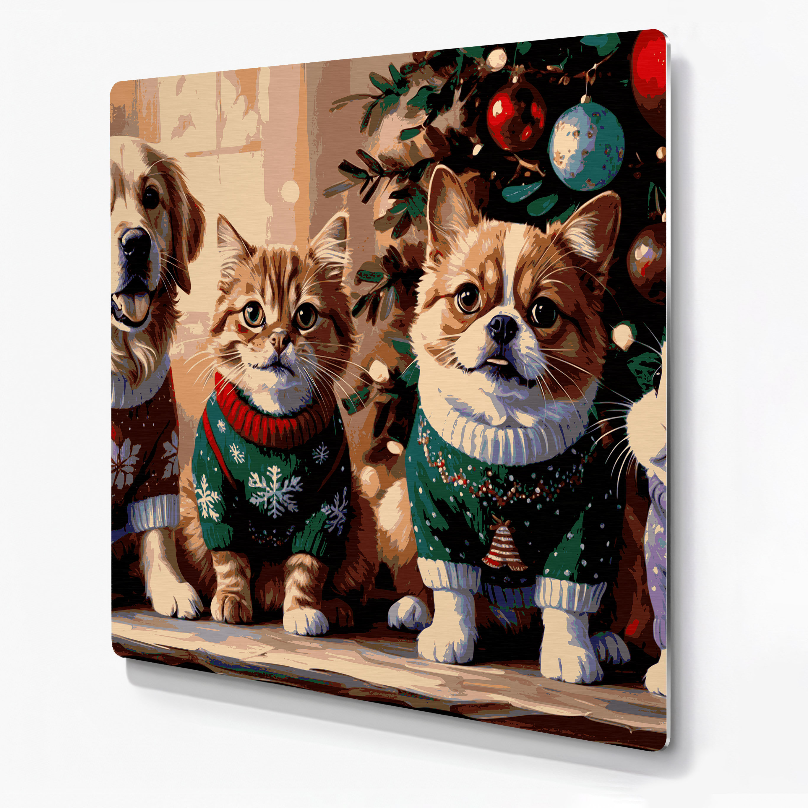 The Holiday Aisle® Christmas Pets in Christmas Sweaters Black Metal ...