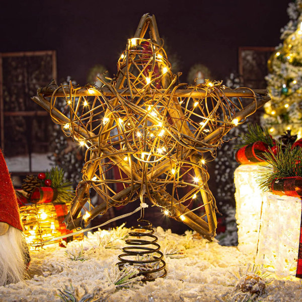 NOMBEL Rattan Natural Star Christmas Tree Topper - Rustic Farmhouse ...