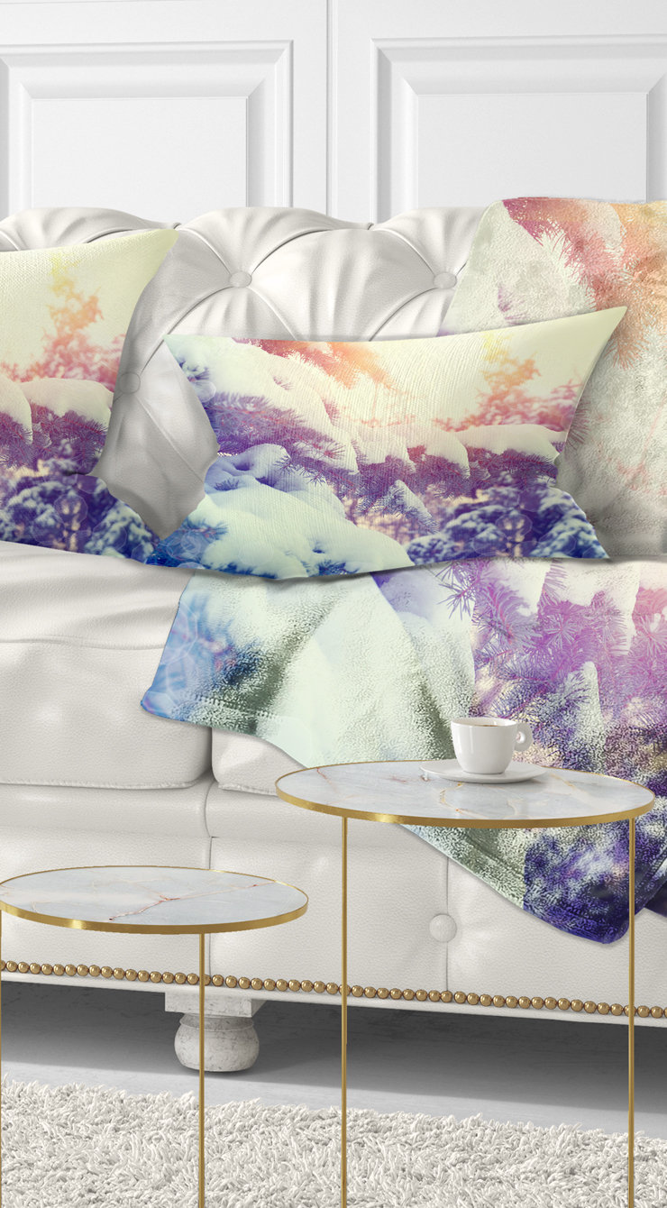 Design Art Winter Pine Trees in Mountains - Landscape Printed Throw ...