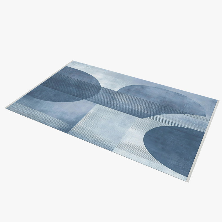 Ivy Bronx Modern Blue Waves Washable Rug | Wayfair.co.uk