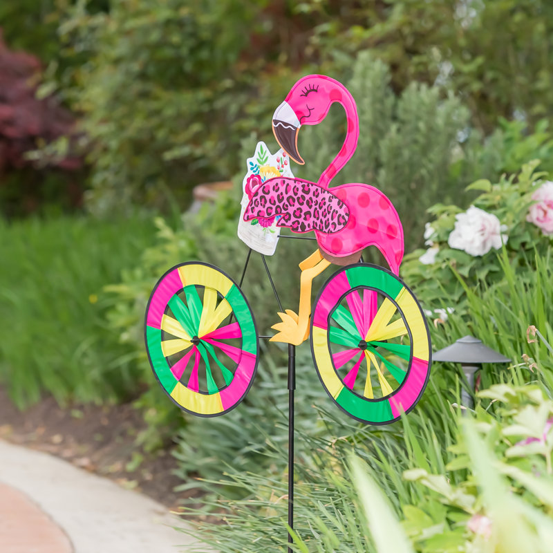 Arlmont & Co. Lautkin Flamingo Bicycle Garden Wind Spinner Stake | Wayfair