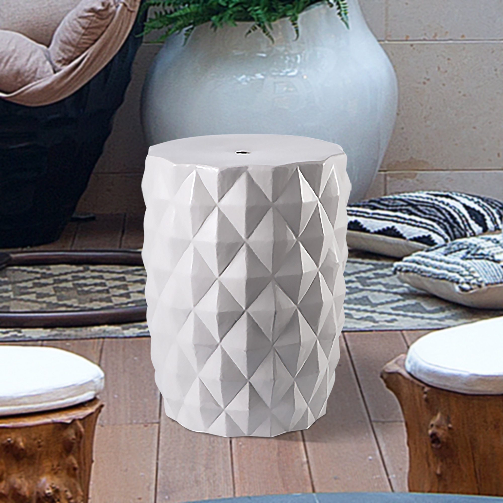 George Oliver Ceramic Side Table Heavy Duty Patio Sturdy Ceramic Garden ...