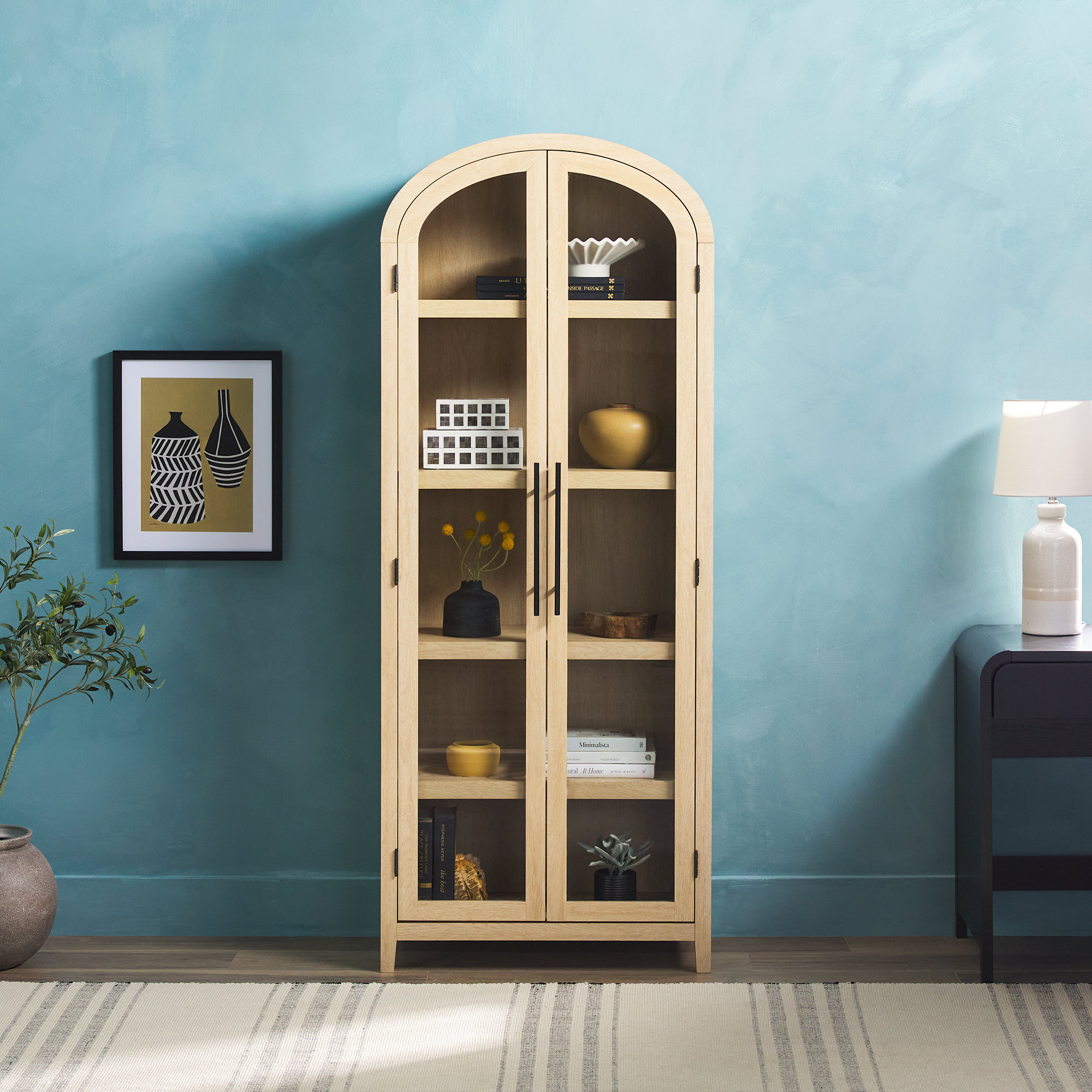 Hokku Designs Ridunel Modern Arched Standard Bookcase with Glass Doors ...